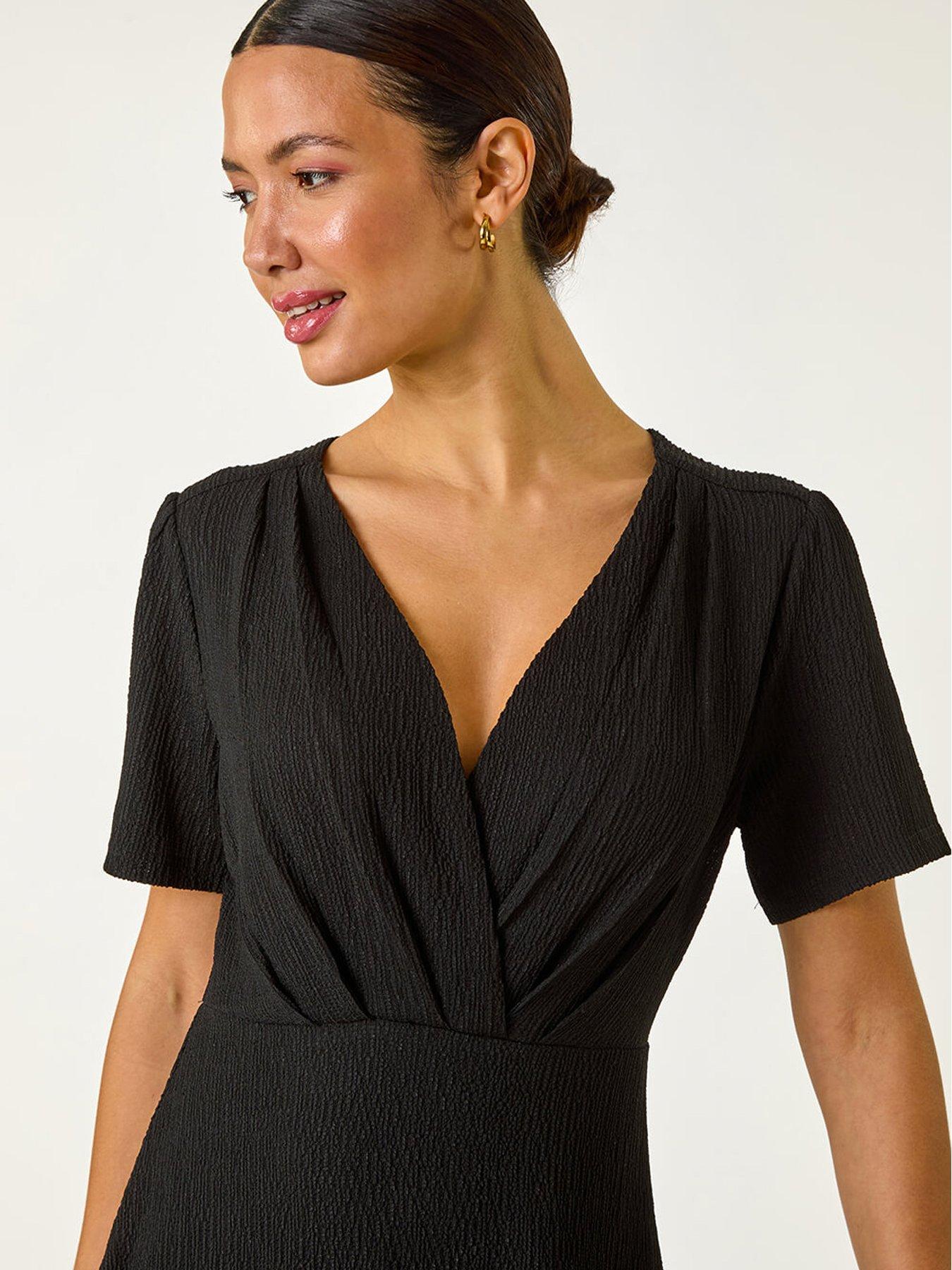 Roman Textured Wrap Bodice Midi Dress - Black | Very