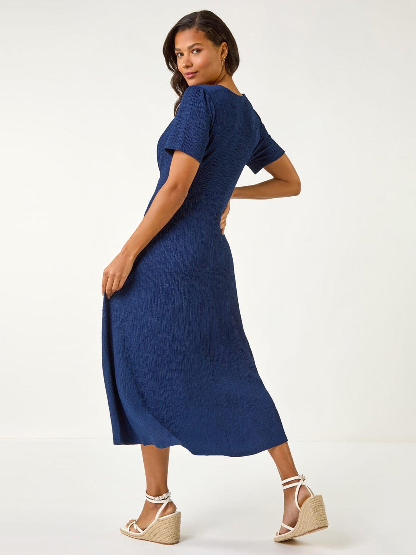 Roman Textured Wrap Bodice Midi Dress - Navy | Very