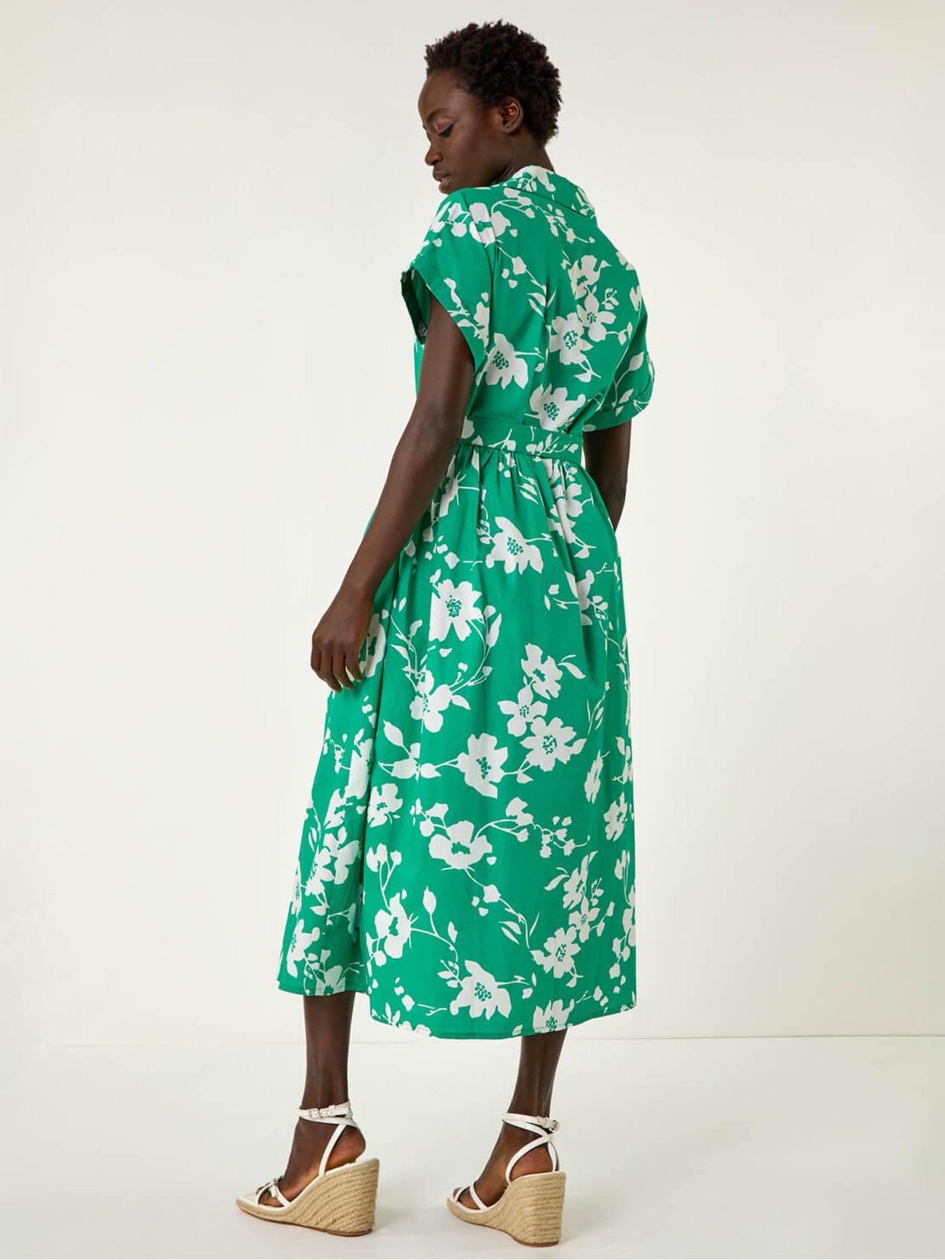 Roman Floral Cotton Poplin Shirt Dress - Green | Very