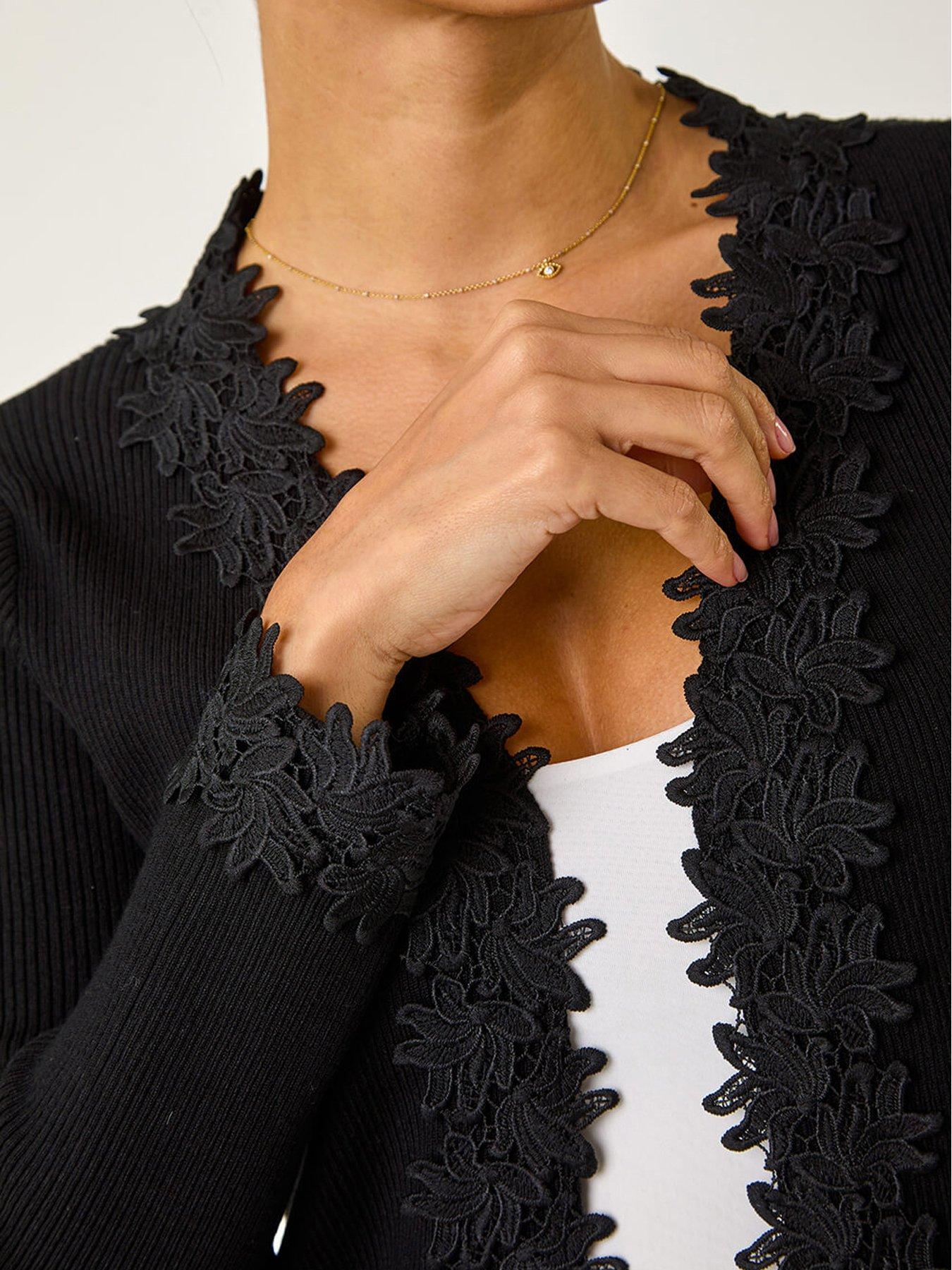 Roman Lace Trim Knit Cardigan - Black | Very