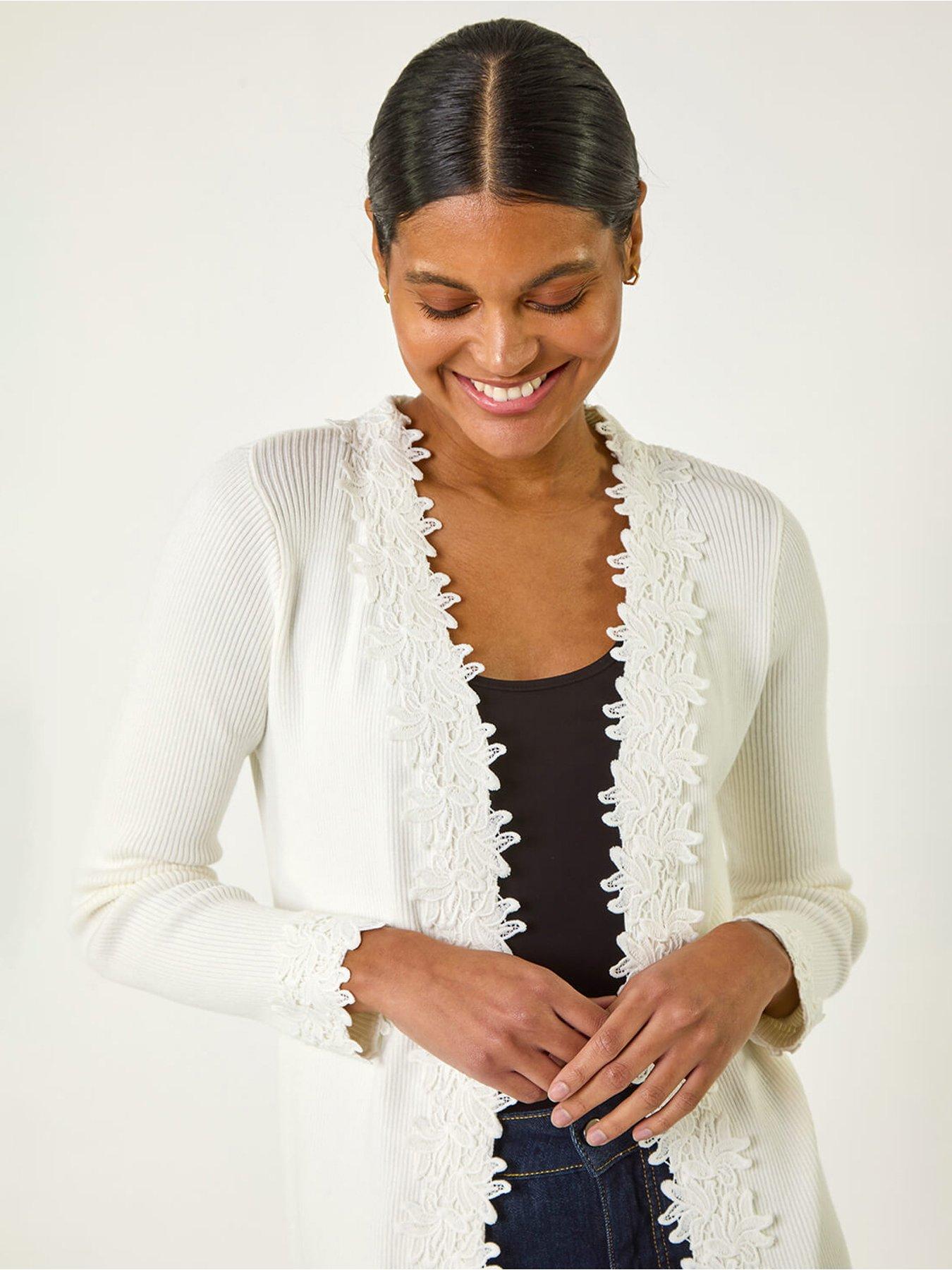 Roman Lace Trim Knit Cardigan - Ivory | Very
