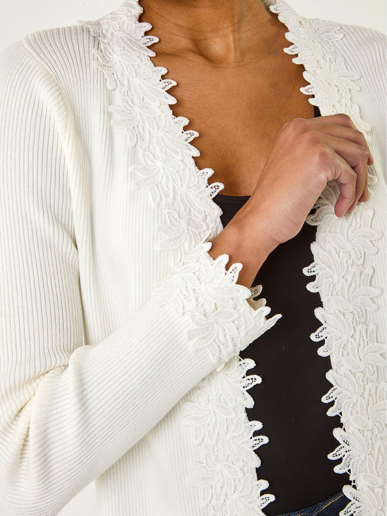Roman Lace Trim Knit Cardigan - Ivory | Very
