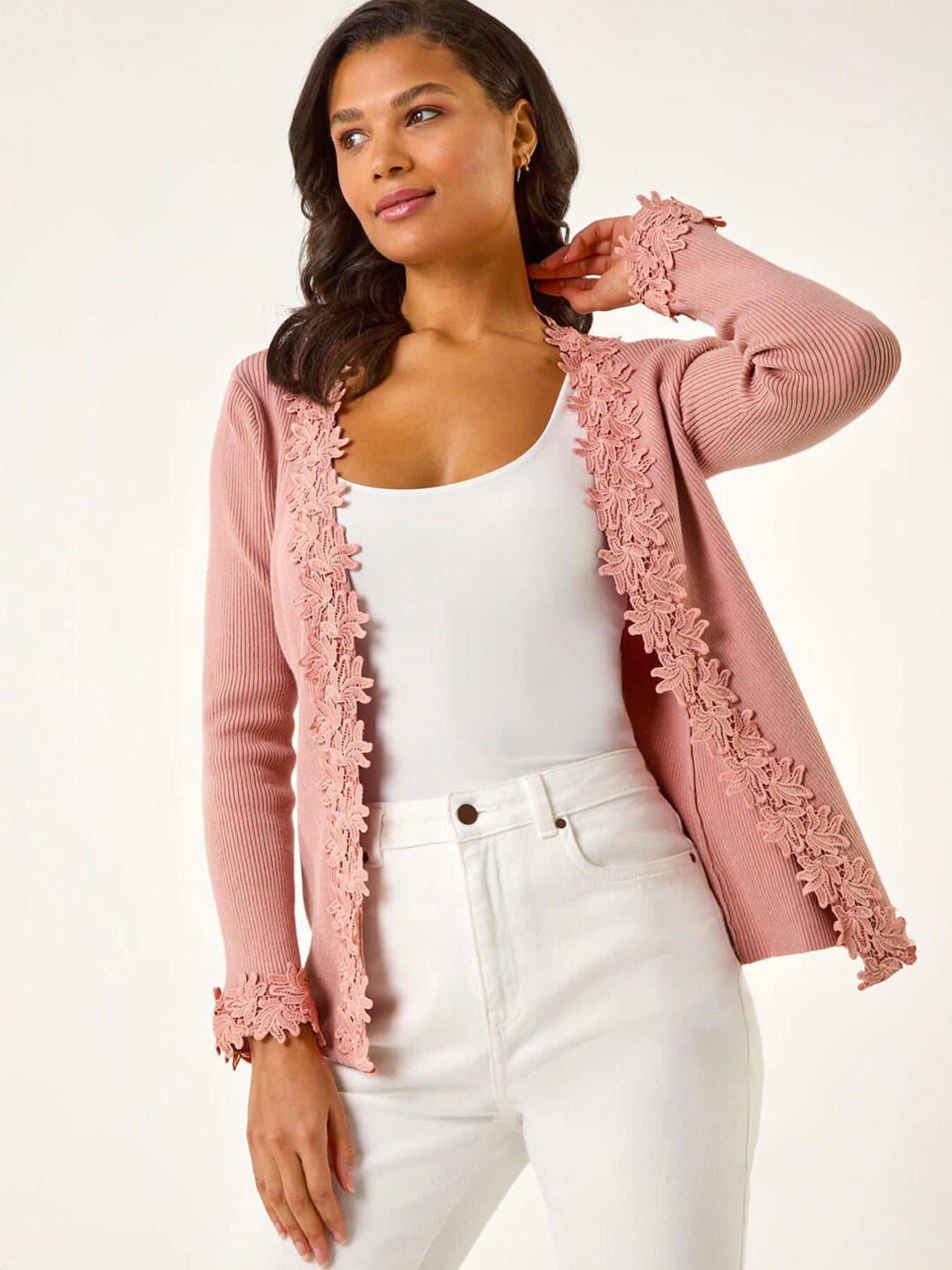 Roman Lace Trim Knit Cardigan - Pink | Very