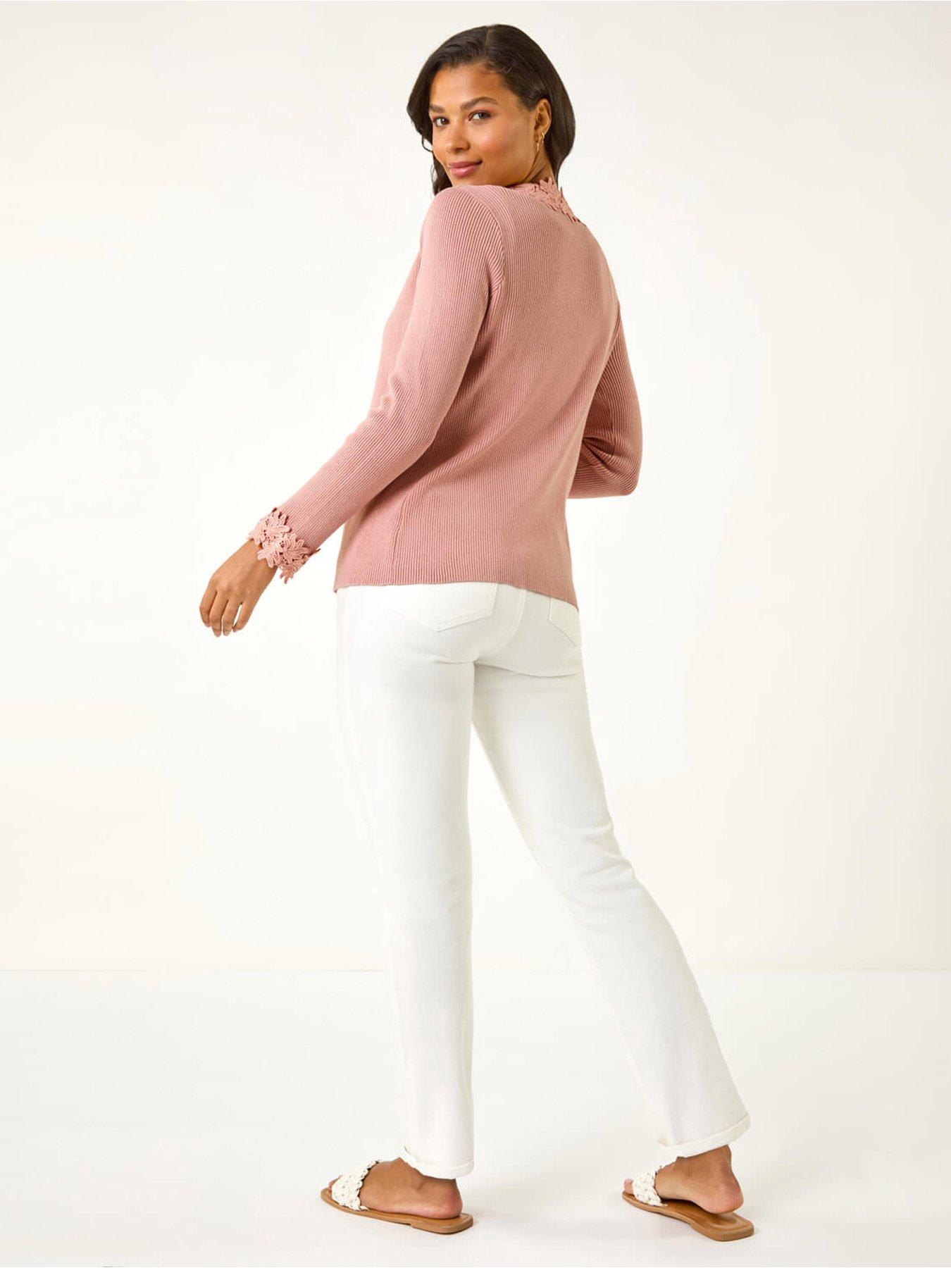 Roman Lace Trim Knit Cardigan - Pink | Very
