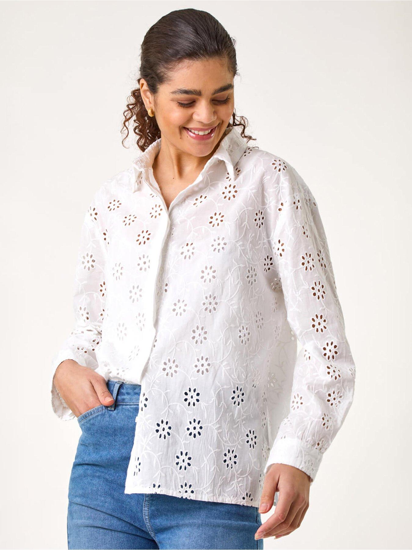 Roman Floral Broderie Collar Cotton Shirt | Very