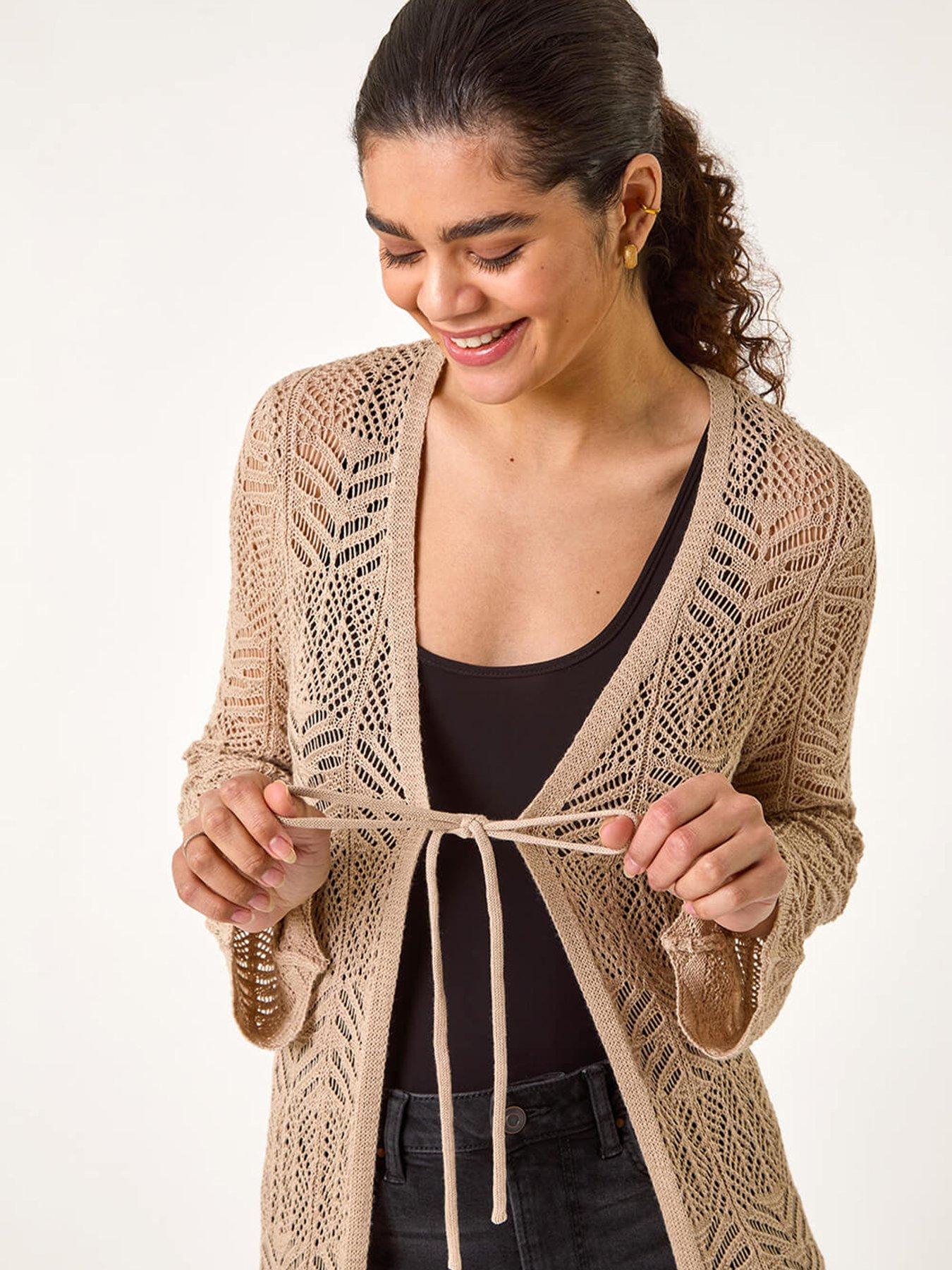 Roman Longline Tie Cotton Blend Knit Cardigan - Natural | Very