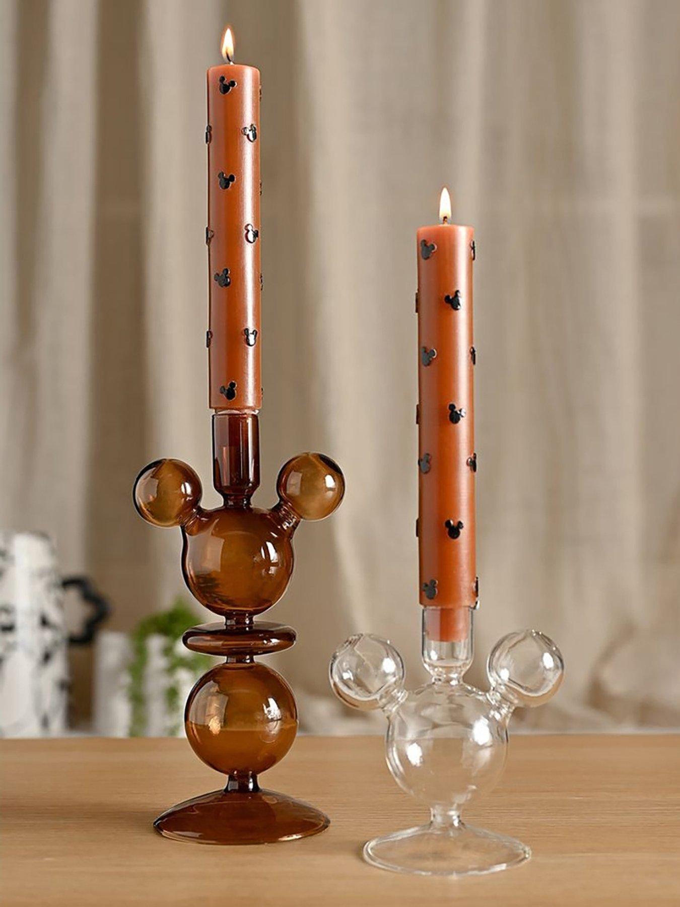 Disney Set Of 2 Mickey Shaped Glass Taper Candle Holders | Very