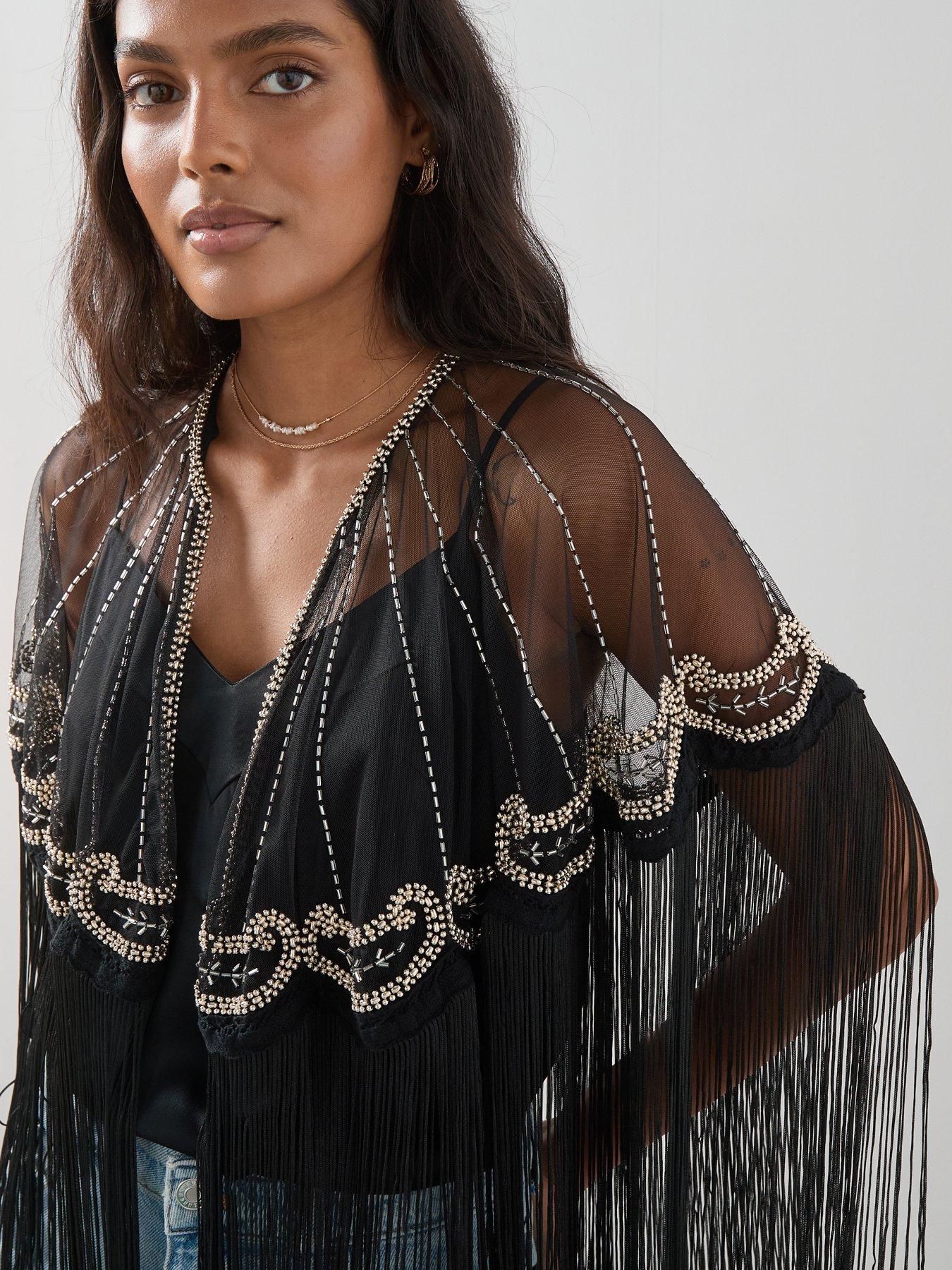 The Very Collection Embellished Detail Fringe Cape - Black | Very