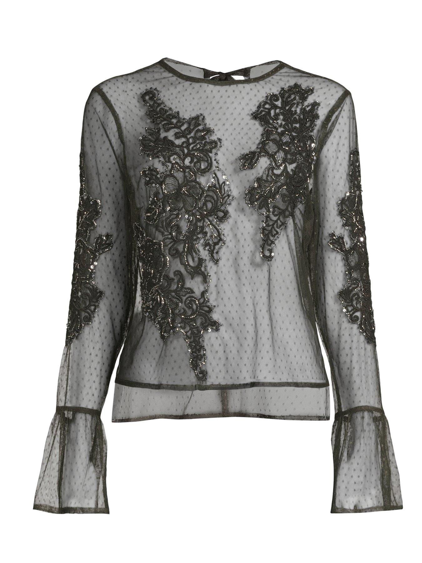 The Very Collection Embellished Broderie Detail Mesh Tie Blouse - Green ...