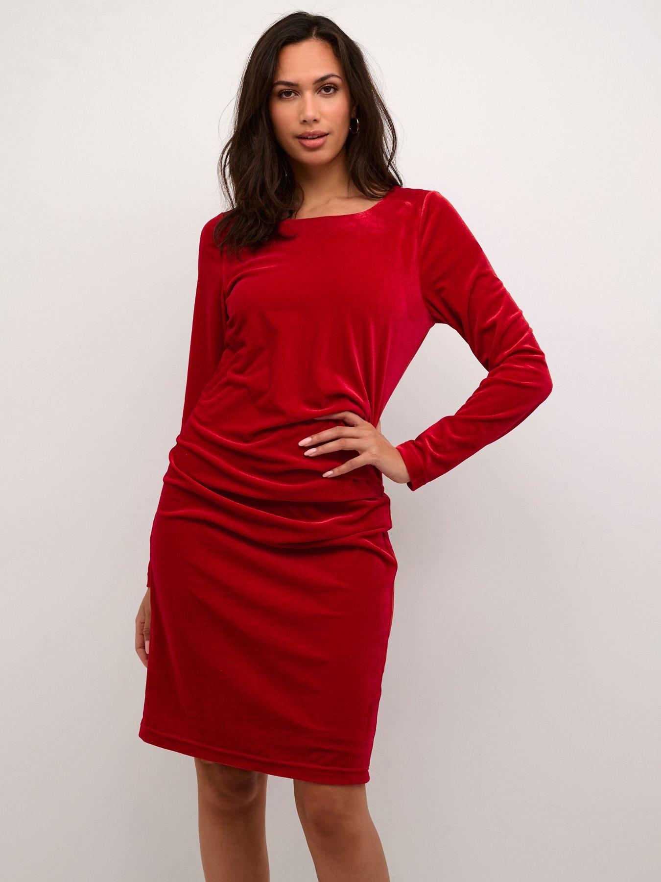 Kaffe Kelly Long Sleeve Mini Dress - Red | Very