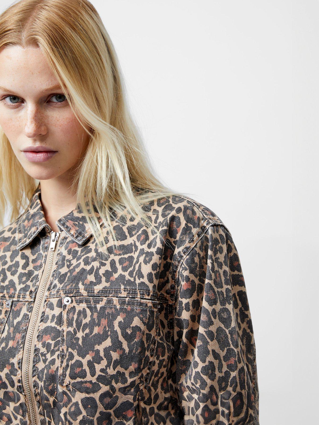 French Connection Cotton Leopard Print Zip-up Denim Jacket | Very