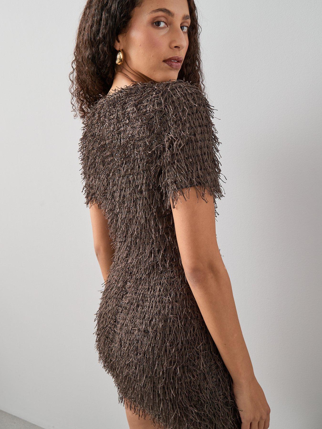 The Very Collection Fringed Mini Shift Dress - Brown | Very