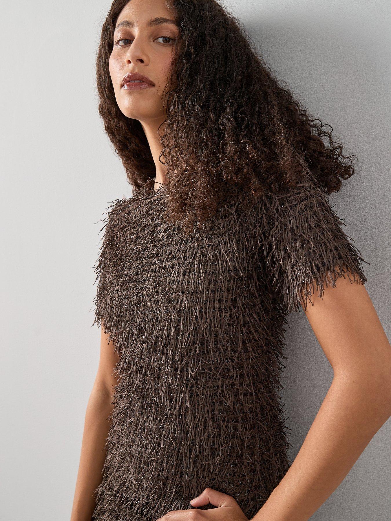 The Very Collection Fringed Mini Shift Dress - Brown | Very