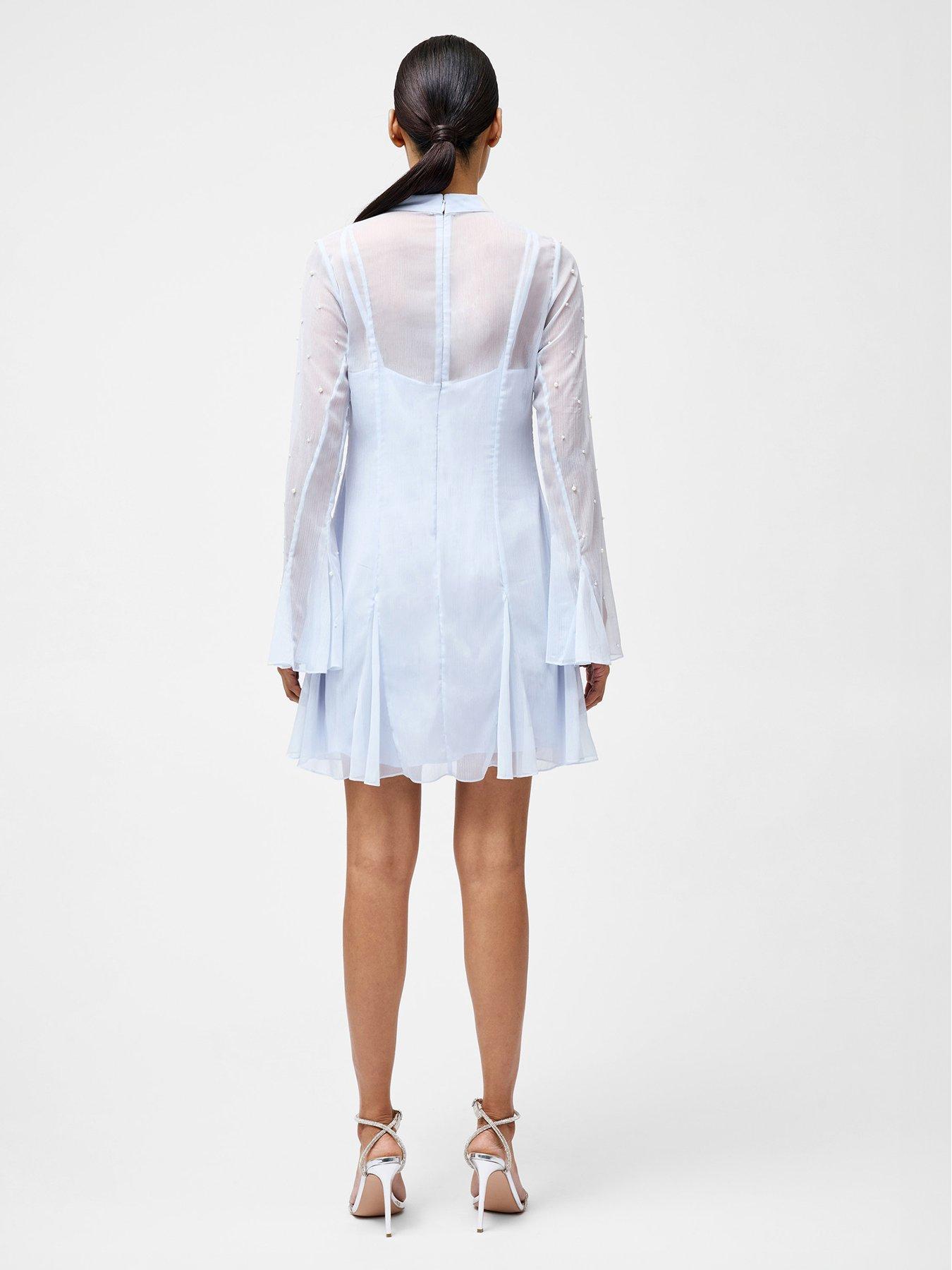 French Connection Chiffon High Neck Frill Sleeve Pearl Mini Dress | Very