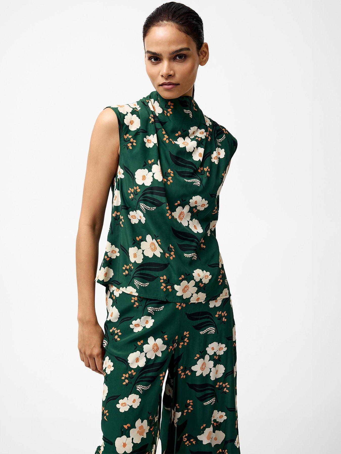 French Connection Floral Print High Neck Sleeveless Draped Top | Very