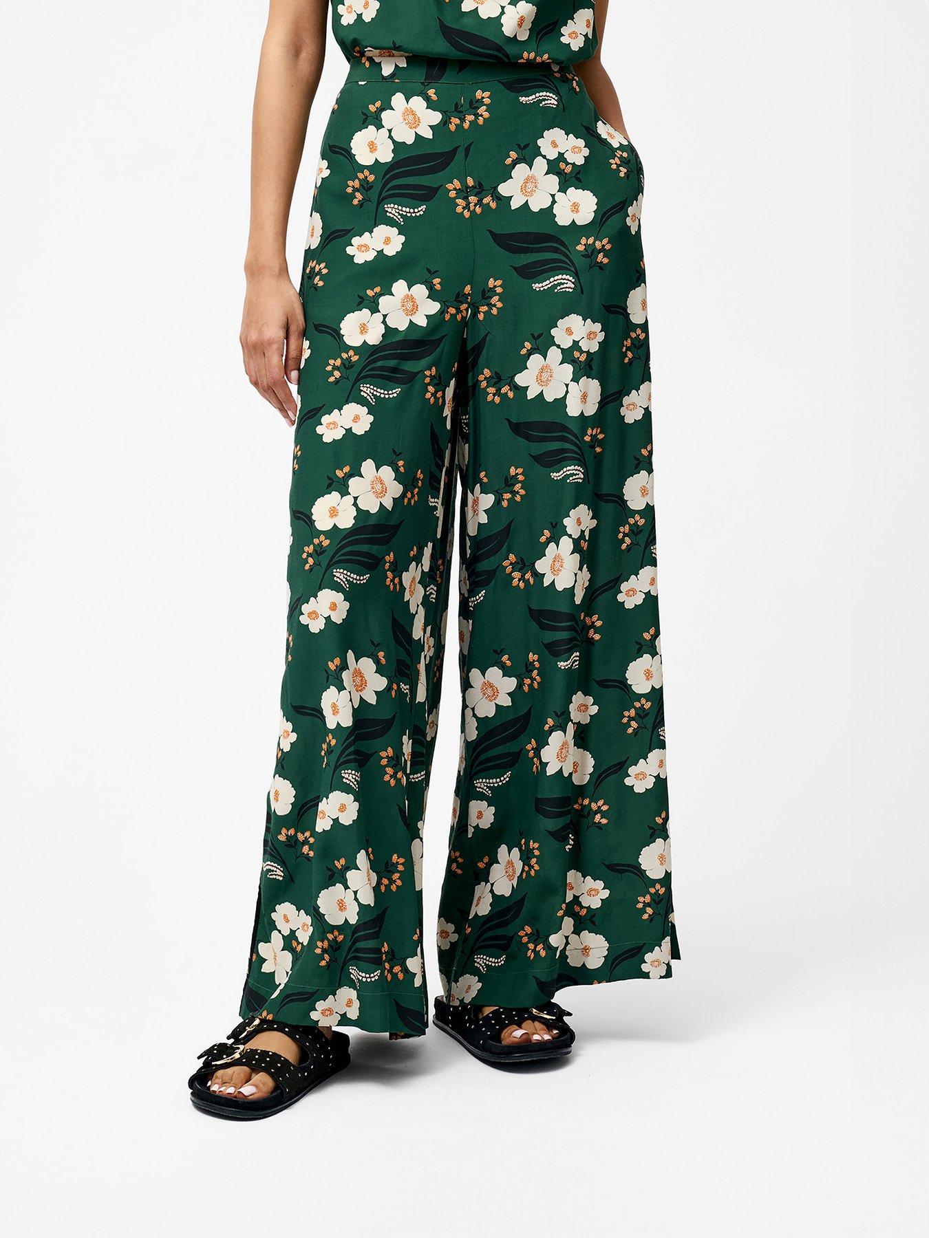 French Connection Floral Print Wide Leg High Waisted Stretch Trousers ...