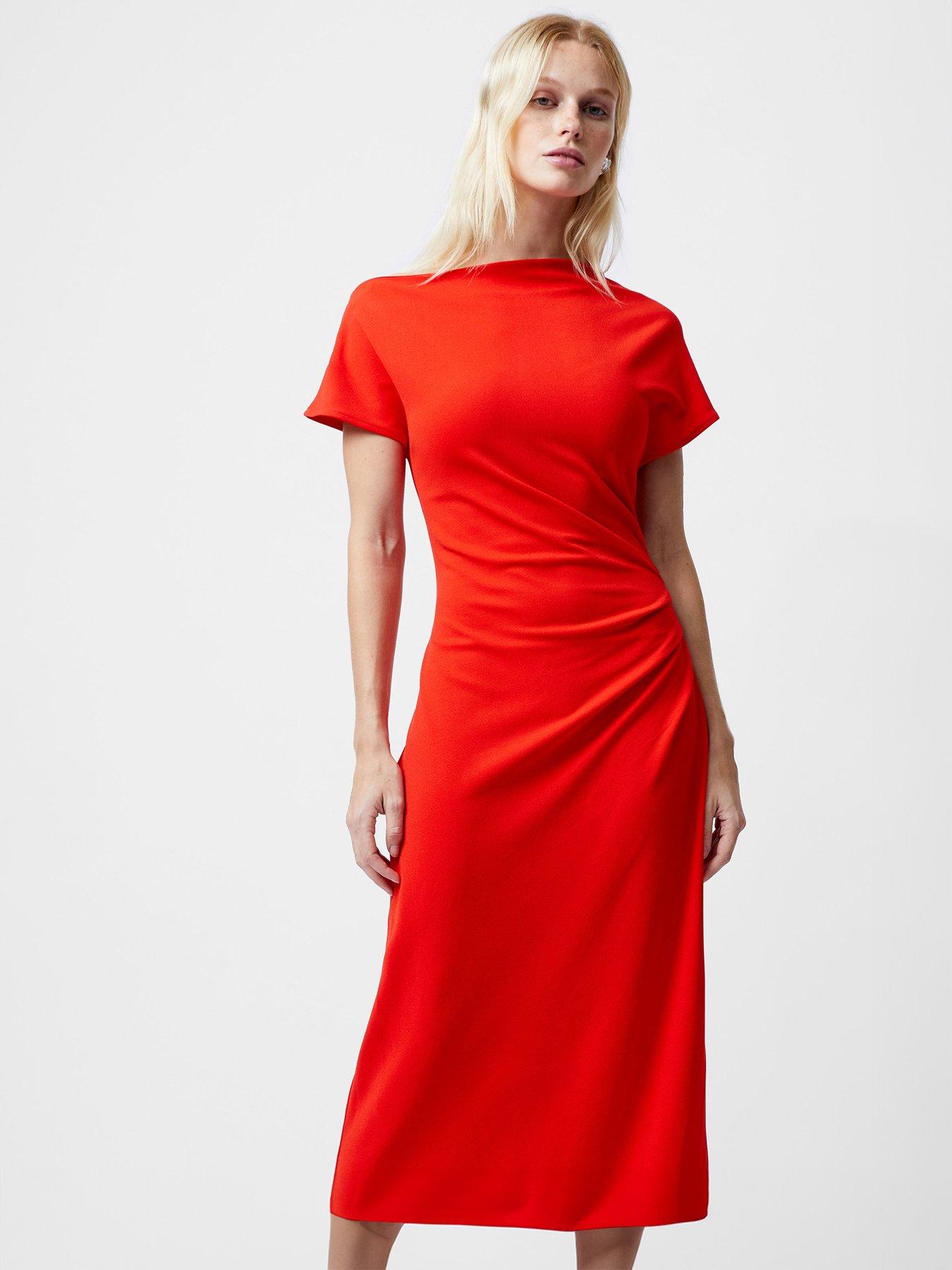French Connection Off-shoulder Short Sleeve Ruched Midi Dress - Red | Very