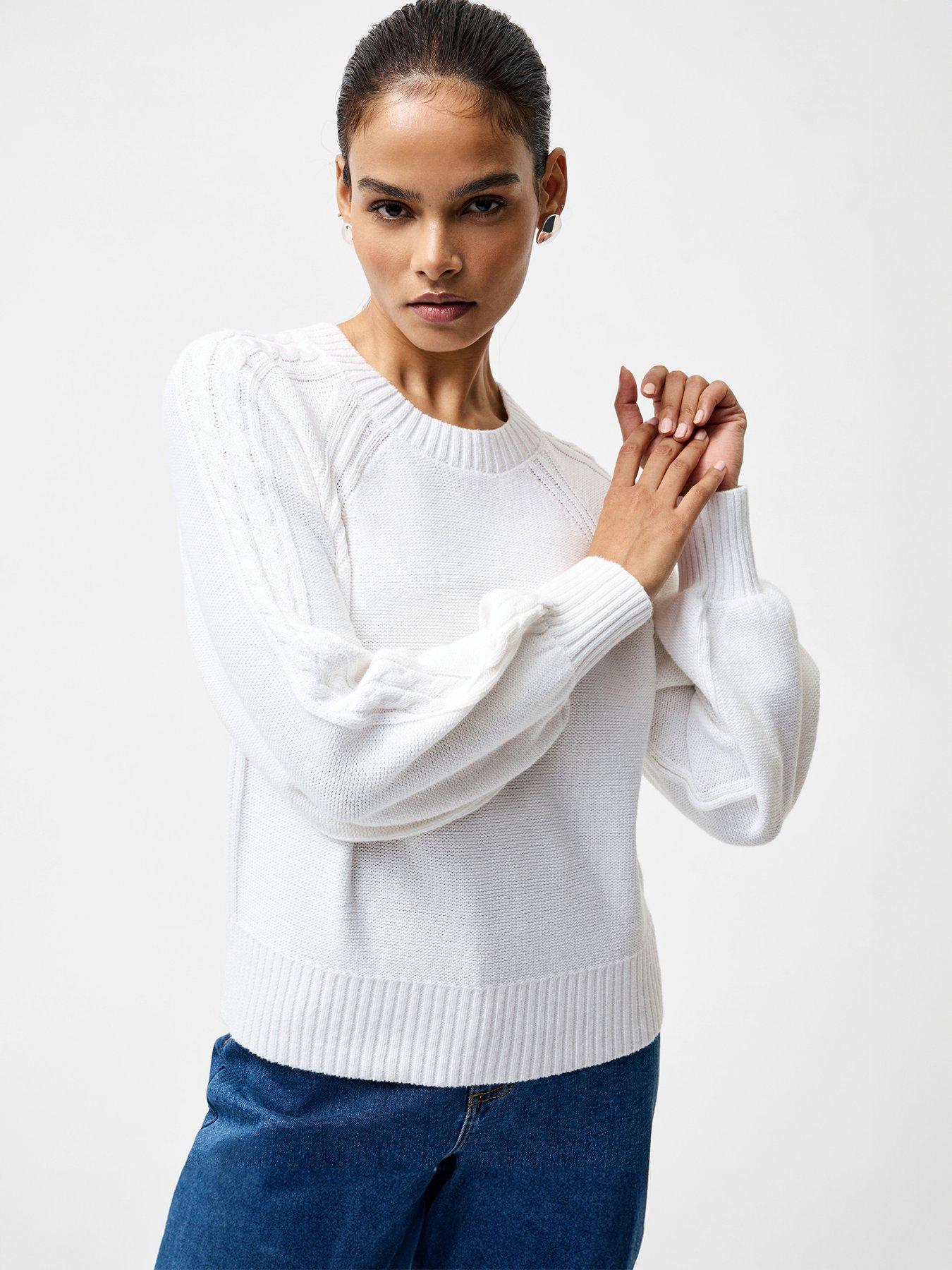 French Connection Cable Knit Braided Long Balloon Sleeve Crew Neck ...