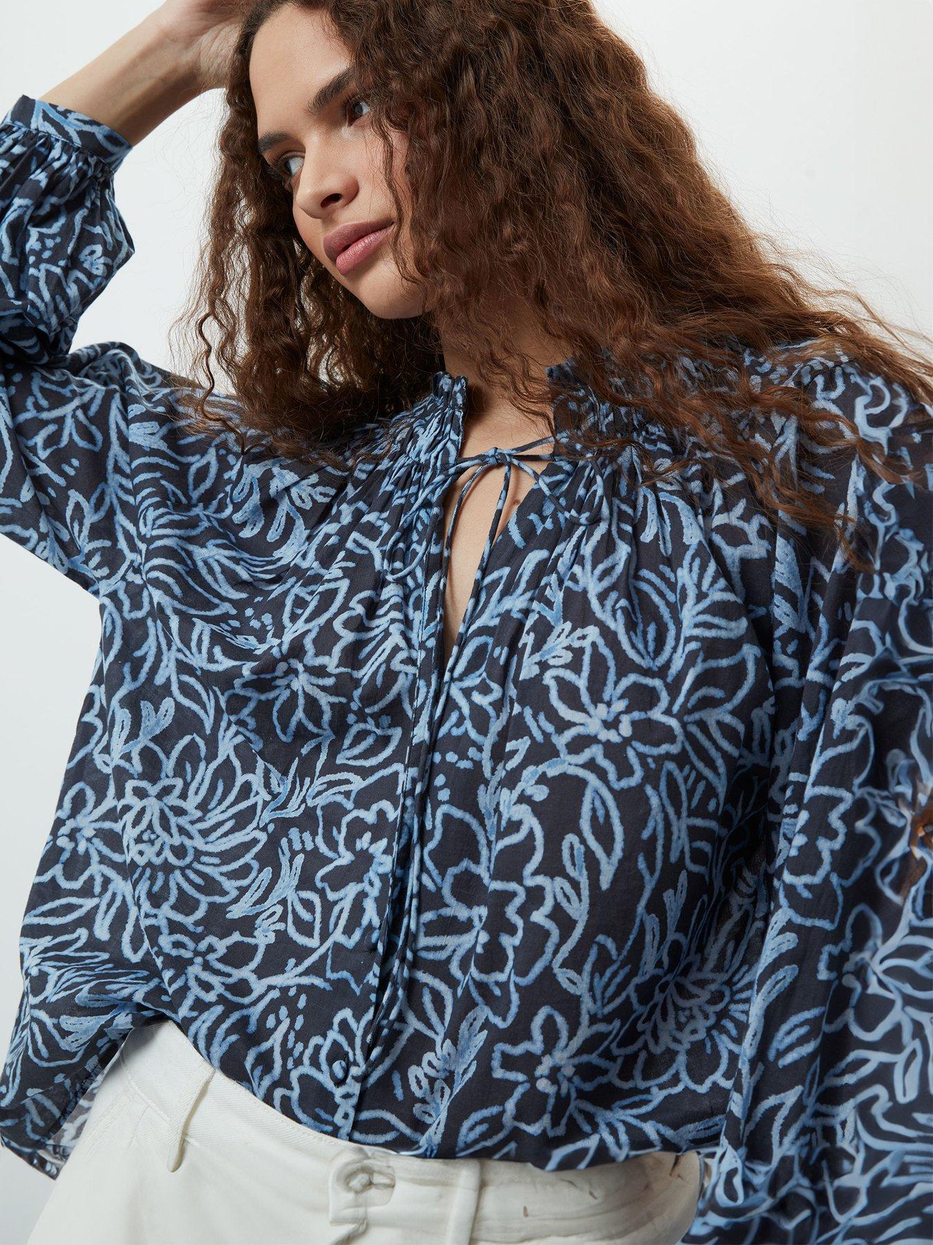 French Connection Cotton Long Sleeve Floral Print Tie Blouse | Very