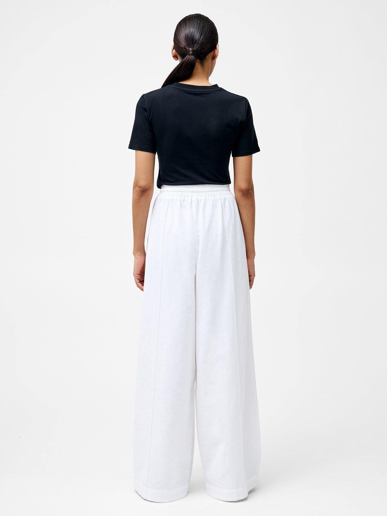 French Connection Cotton Linen Blend Relaxed Fit Wide Leg Trousers with ...