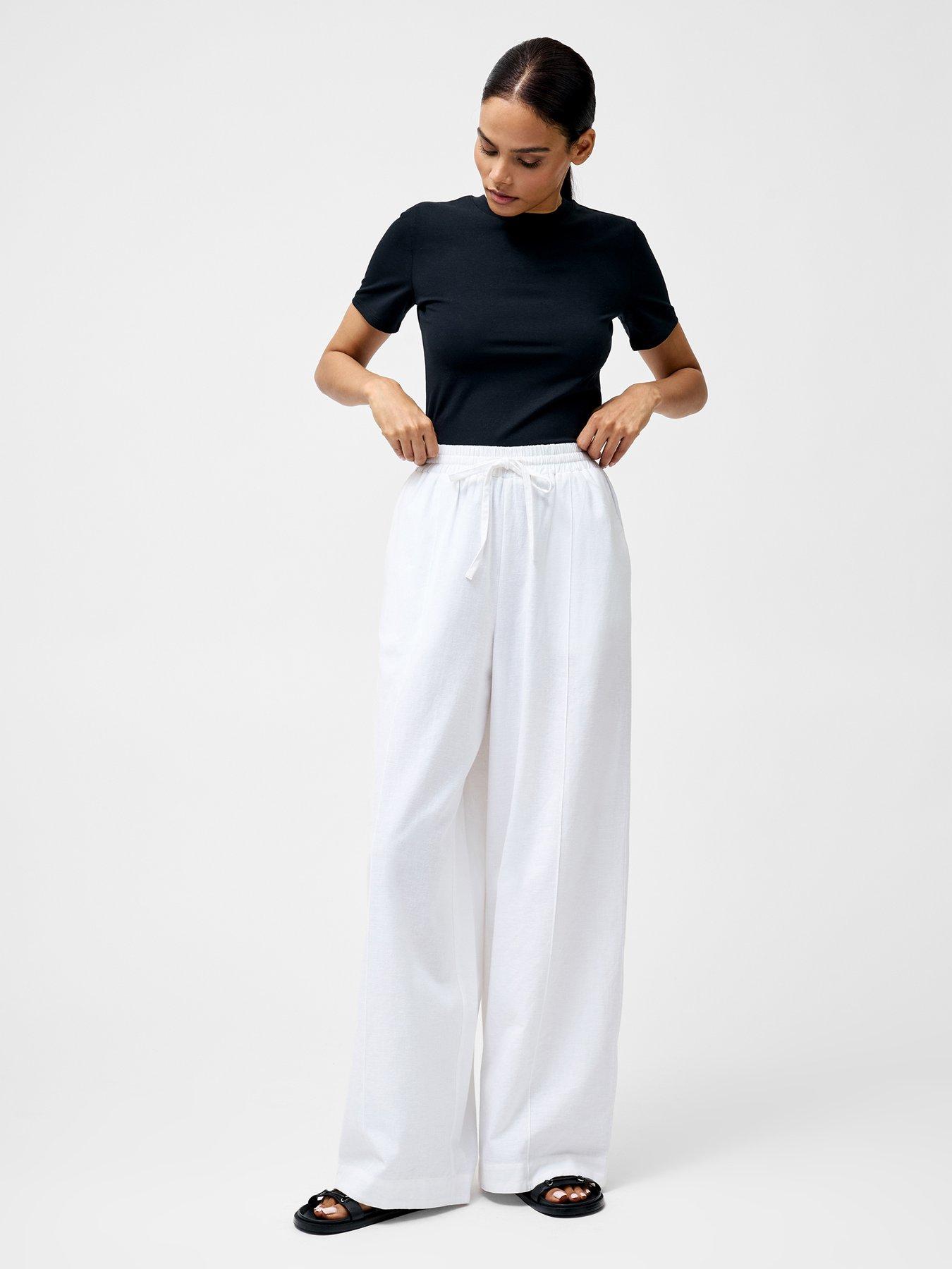 French Connection Cotton Linen Blend Relaxed Fit Wide Leg Trousers with ...