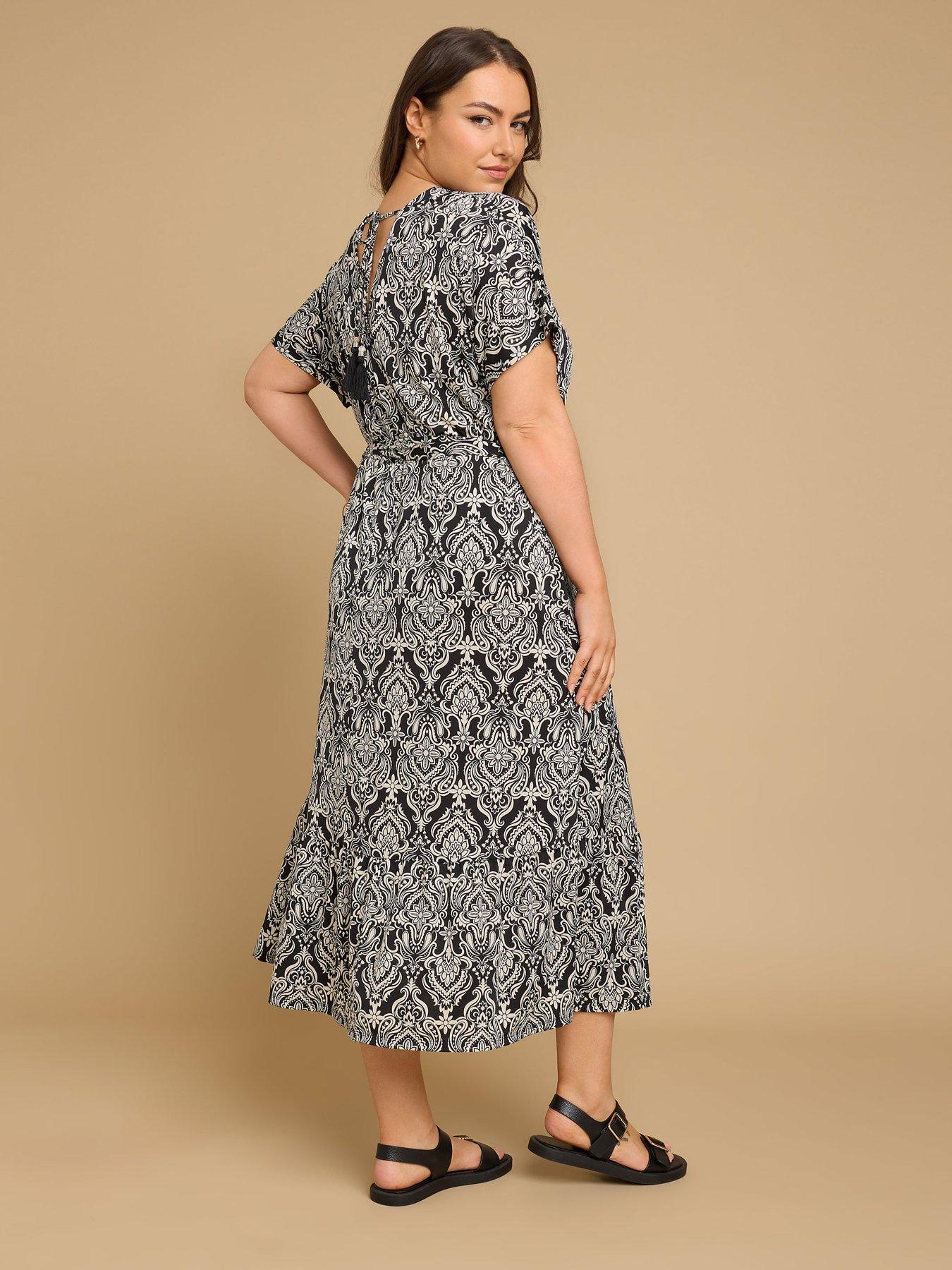 Yours Curve Wrap Front Grown On Sleeve Dress - Black | Very