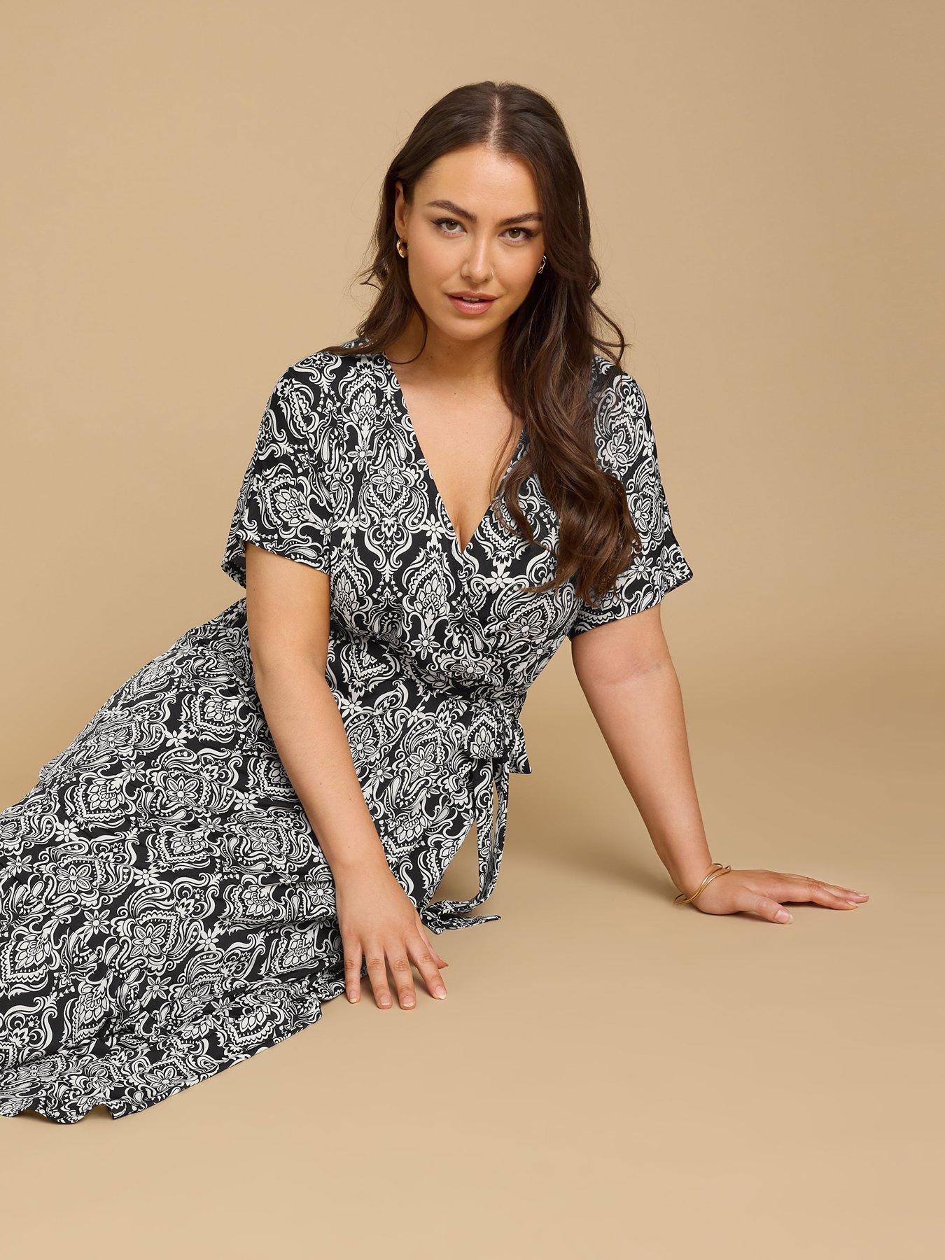 Yours Curve Wrap Front Grown On Sleeve Dress - Black | Very