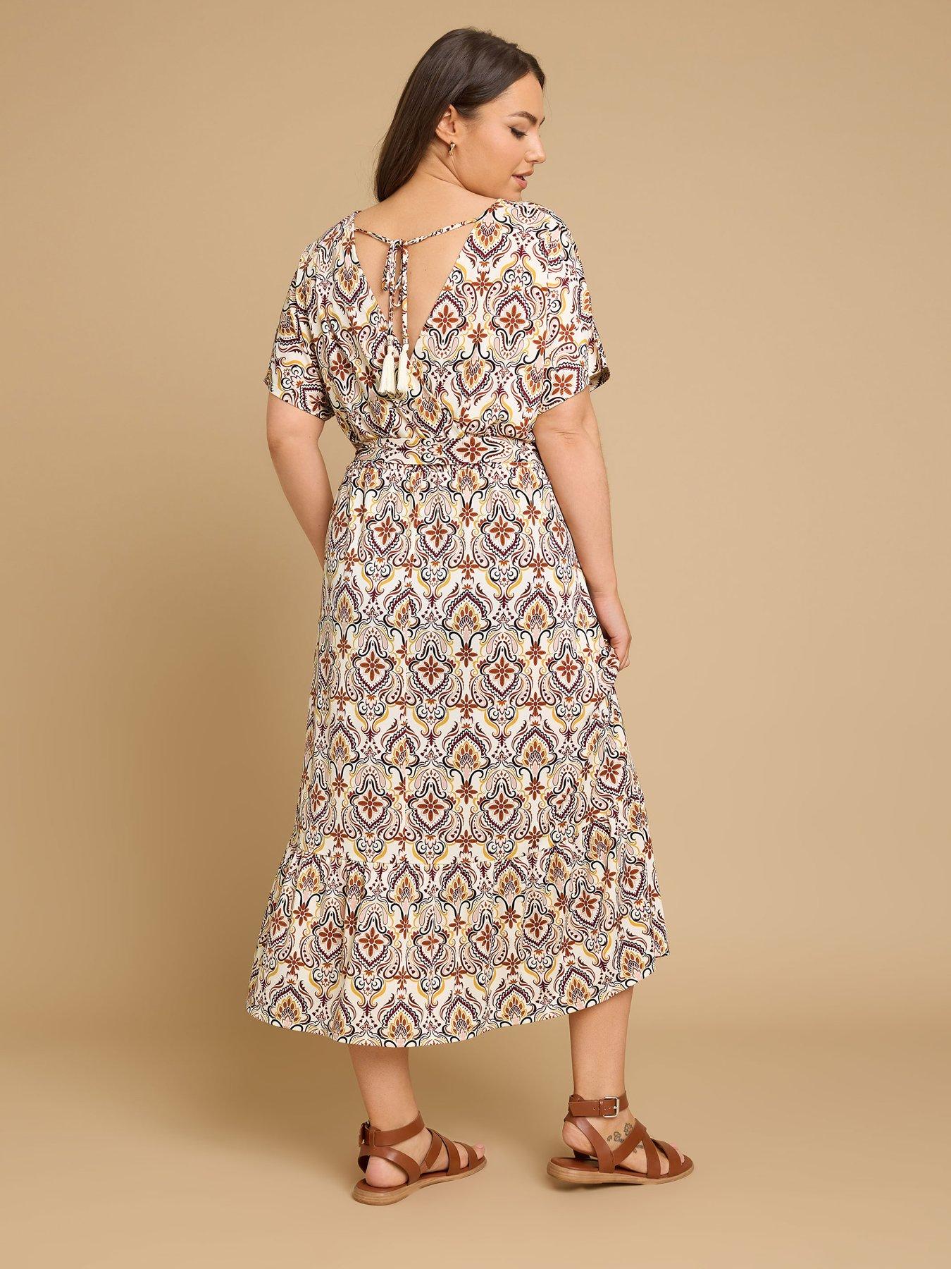 Yours Curve Wrap Front Grown On Sleeve Dress - White | Very