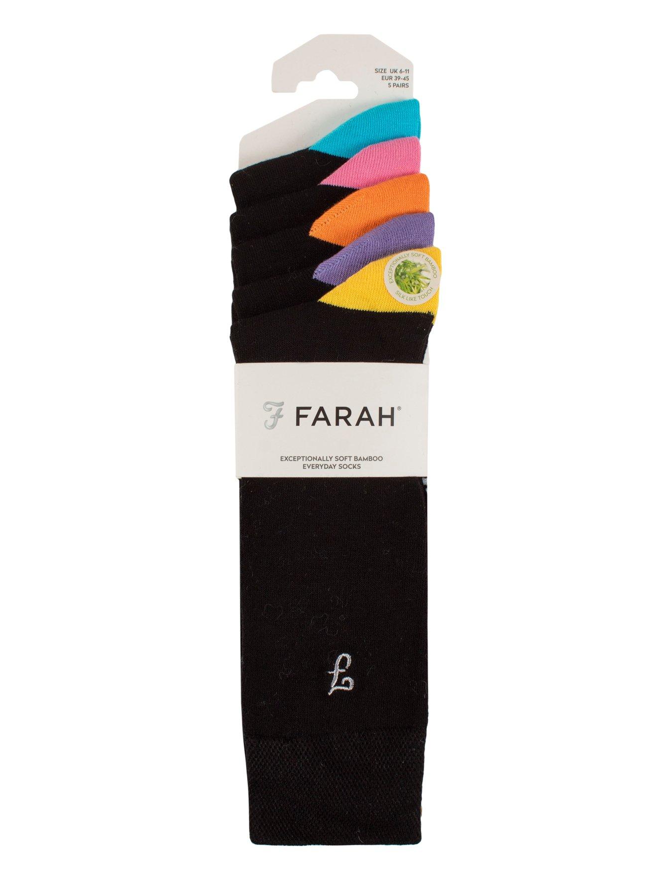 Farah Bamboo Contrast Crew Socks 5 Pack - Black | Very