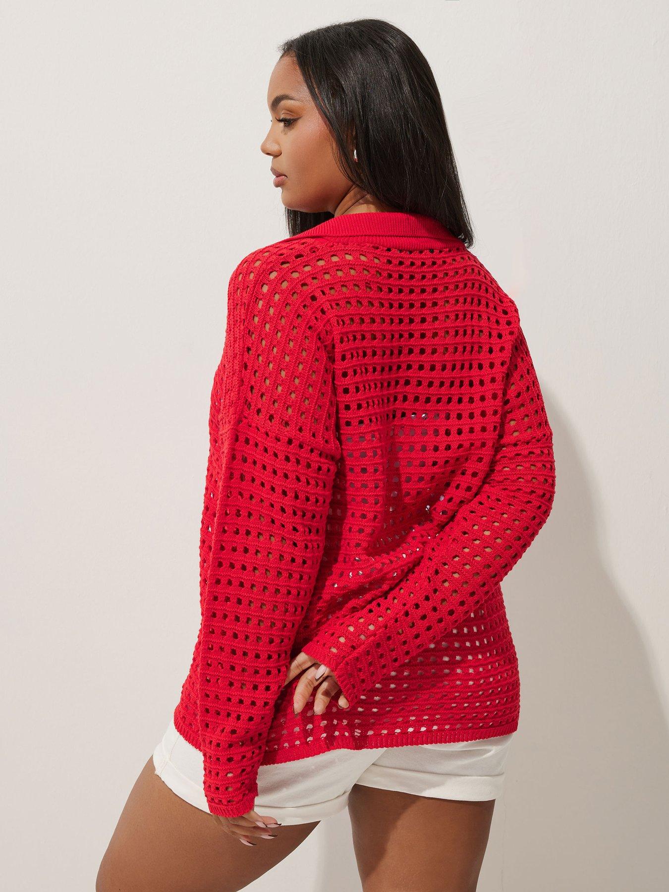 Yours Curve Crochet Rugby Collar Top | Very