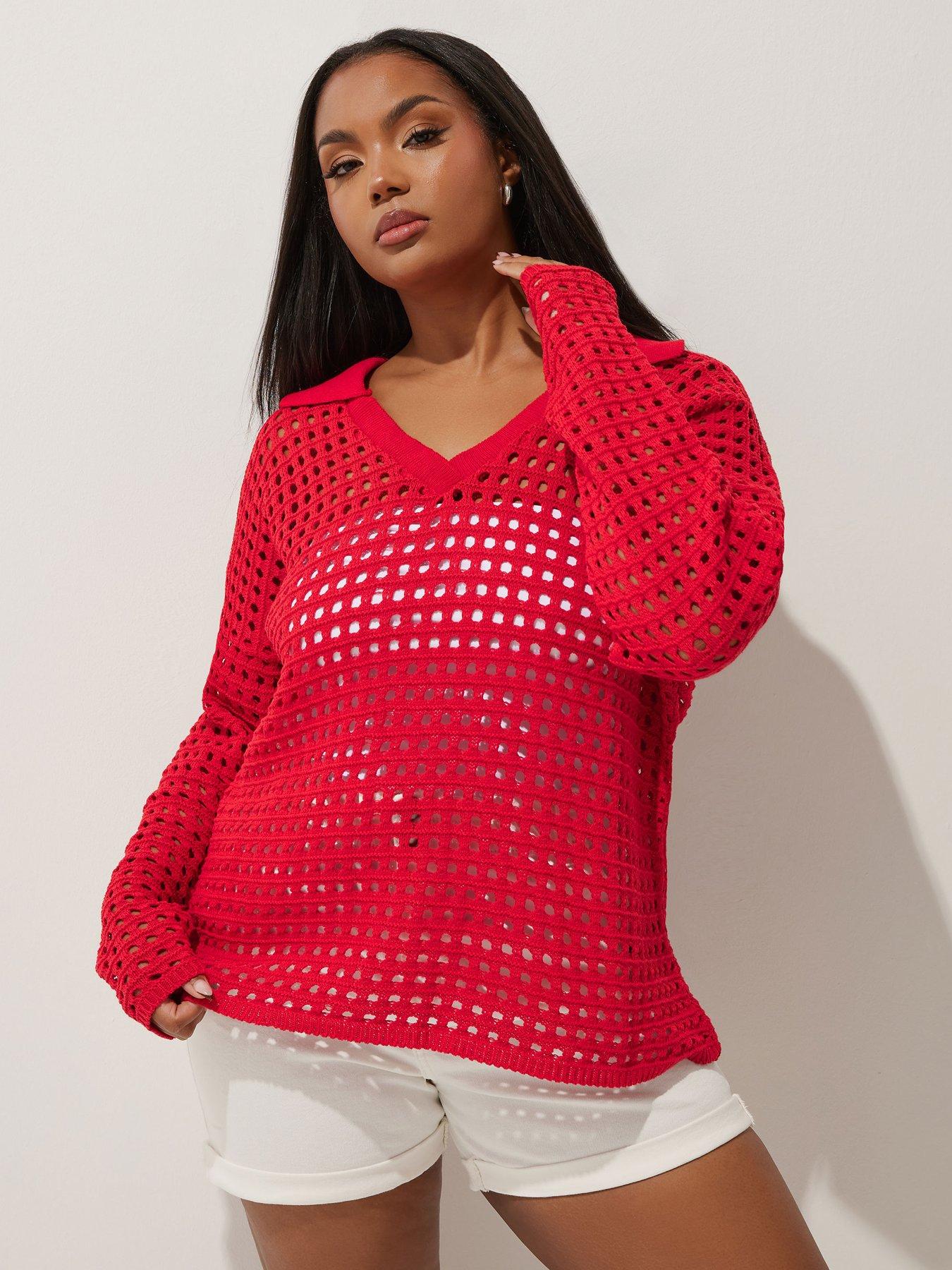 Yours Curve Crochet Rugby Collar Top | Very