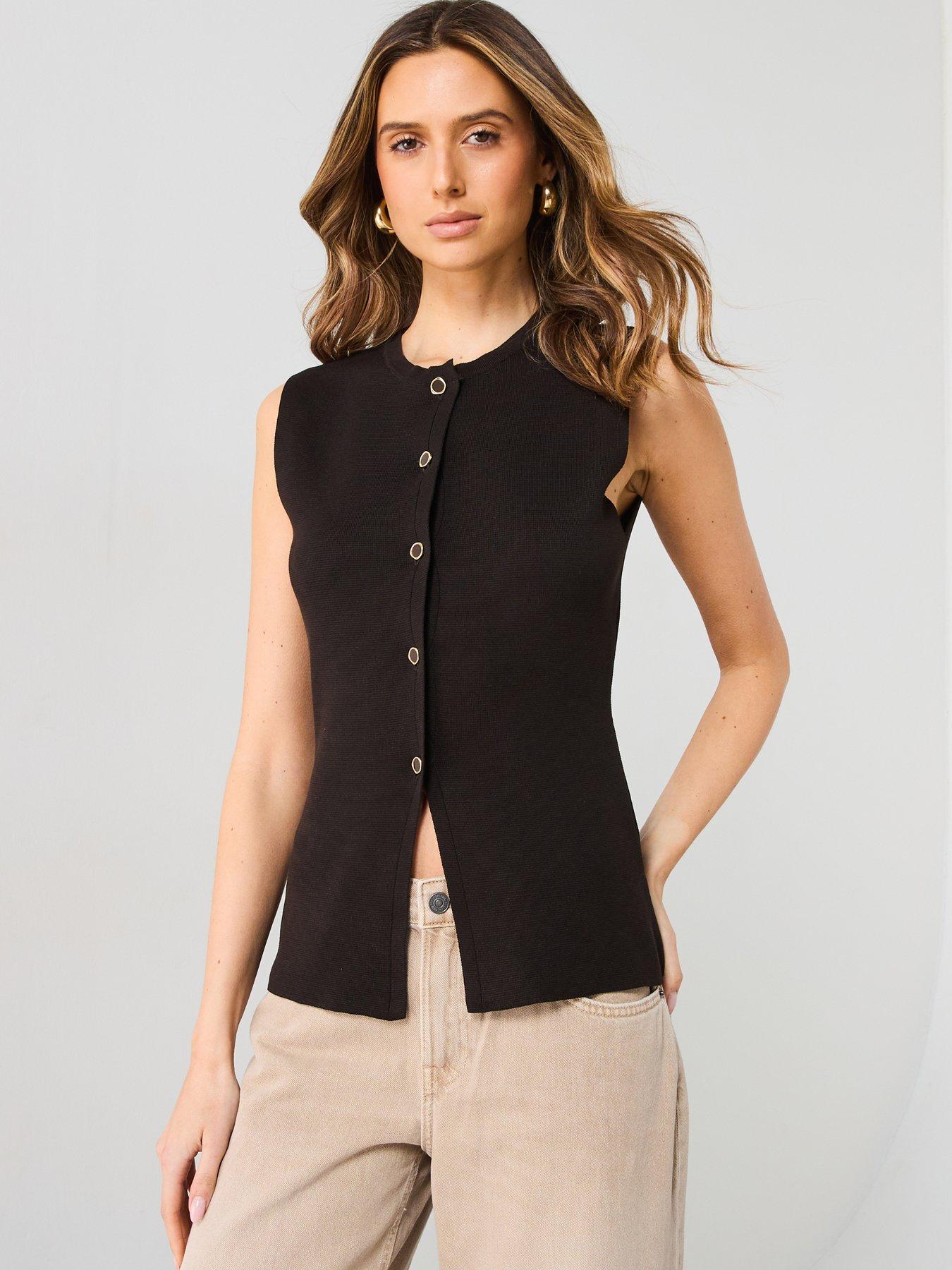Mango Fine Knit Waistcoat With Buttons - Brown | Very
