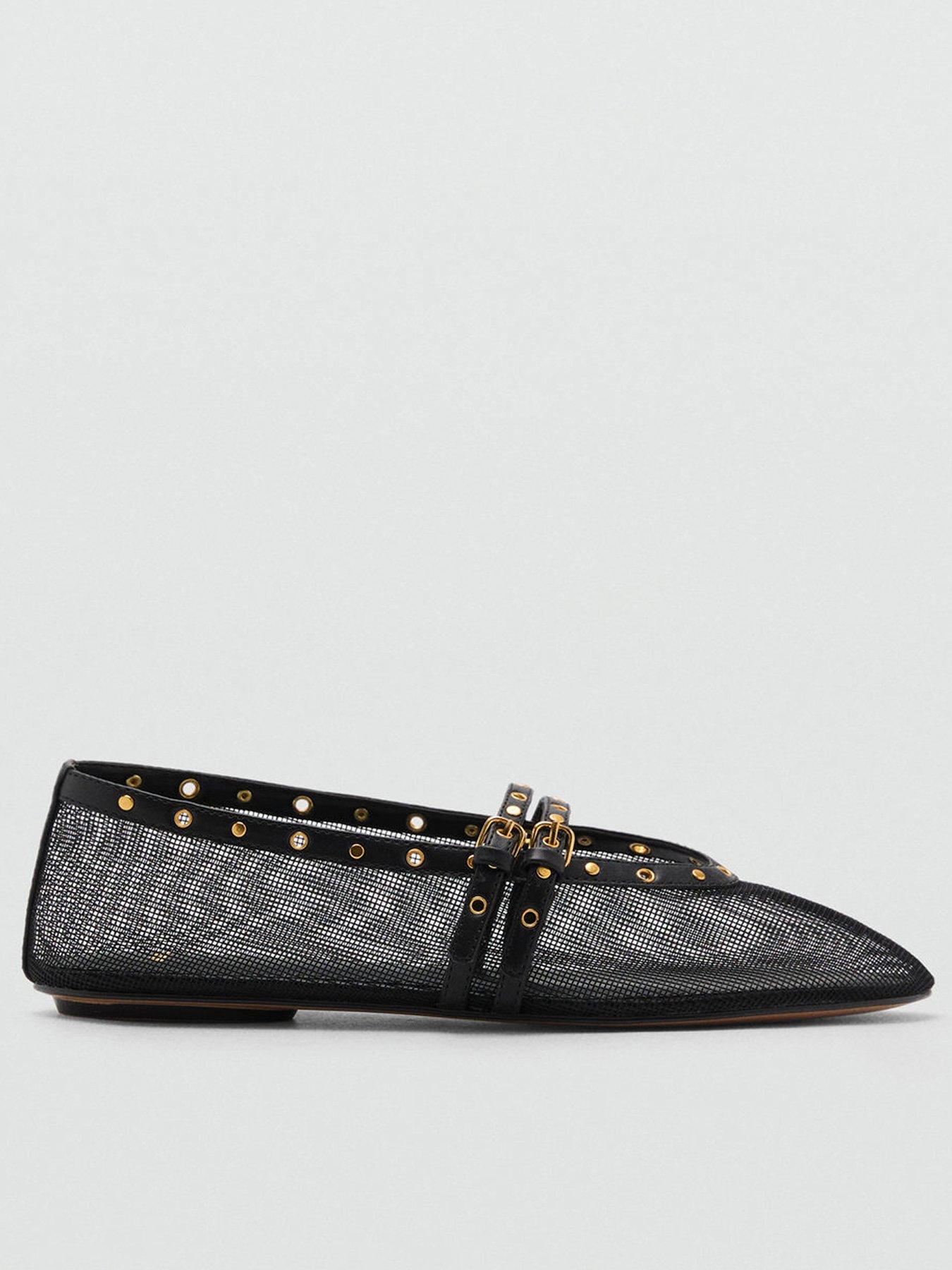 Mango Mesh ballerina flats with die-cut details - Black | Very