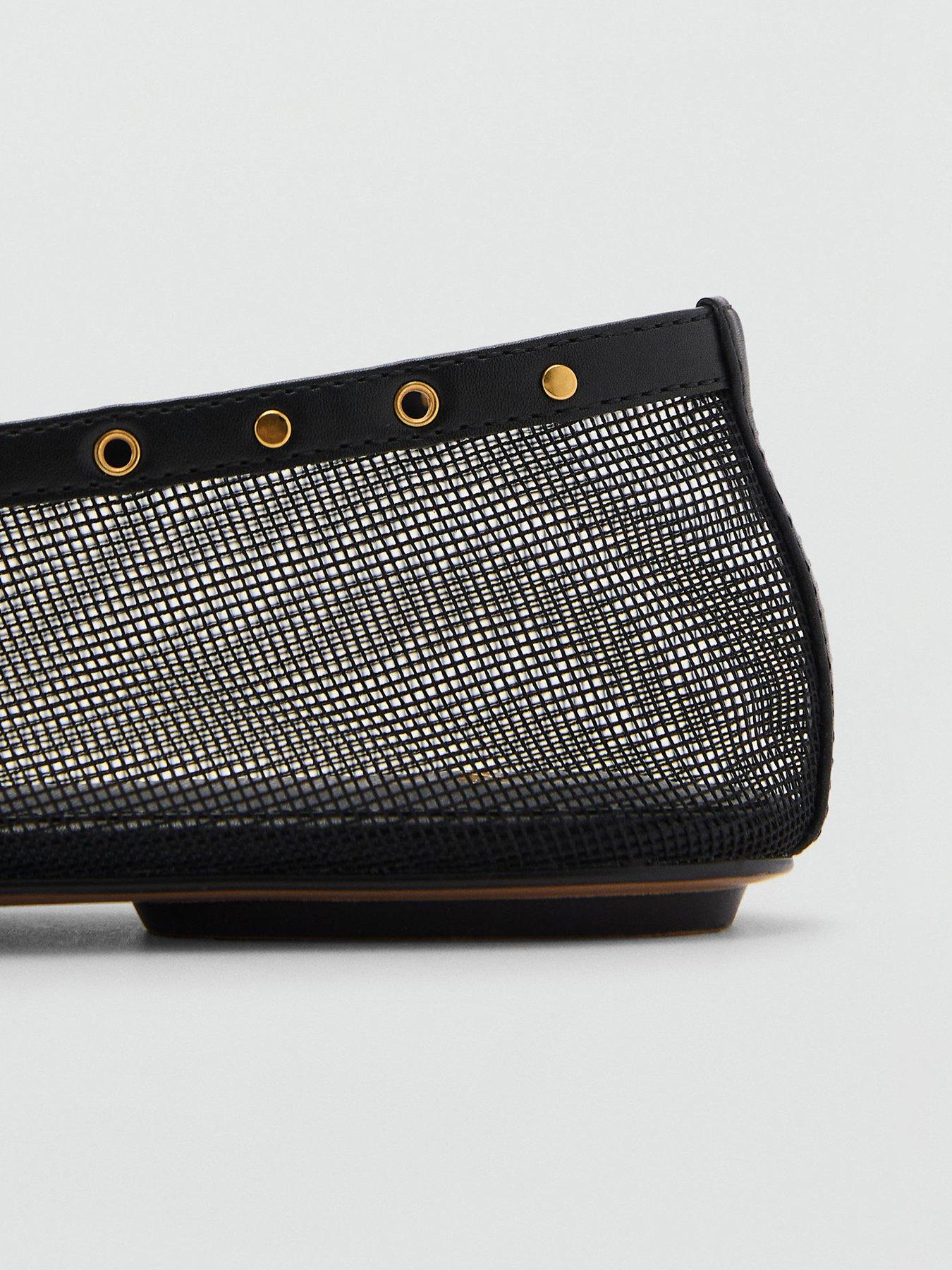 Mango Mesh ballerina flats with die-cut details - Black | Very