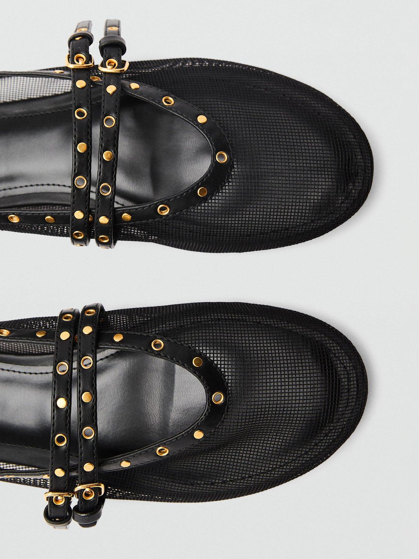 Mango Mesh ballerina flats with die-cut details - Black | Very