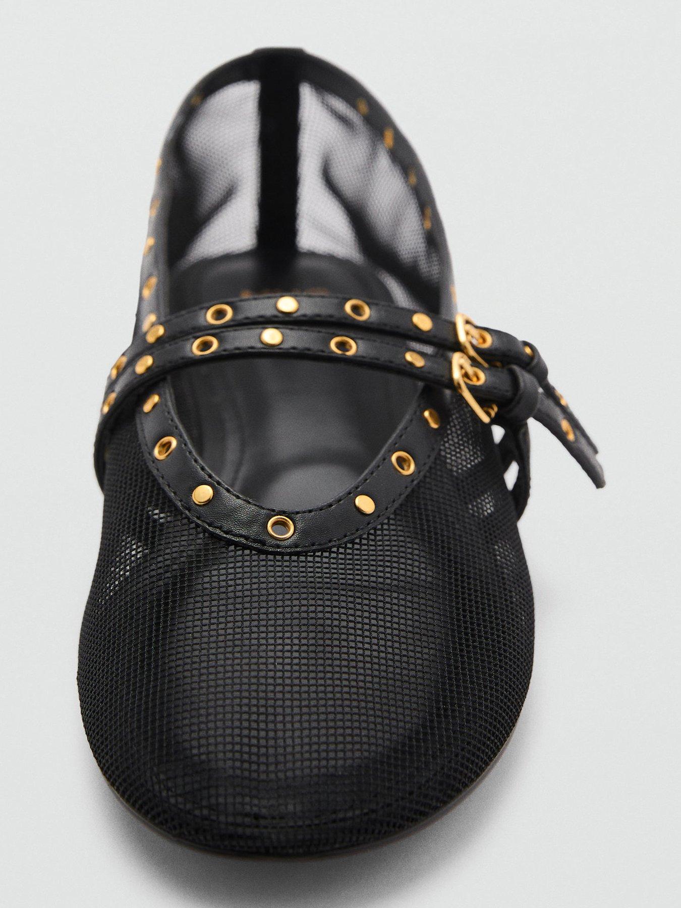 Mango Mesh ballerina flats with die-cut details - Black | Very