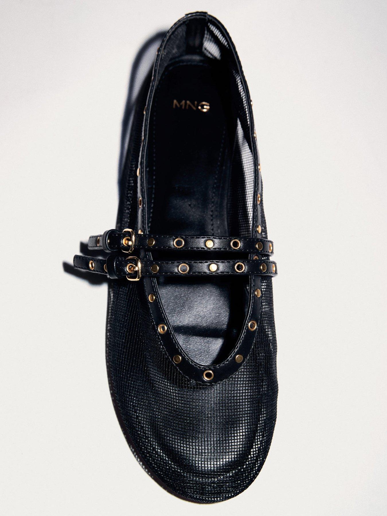 Mango Mesh ballerina flats with die-cut details - Black | Very