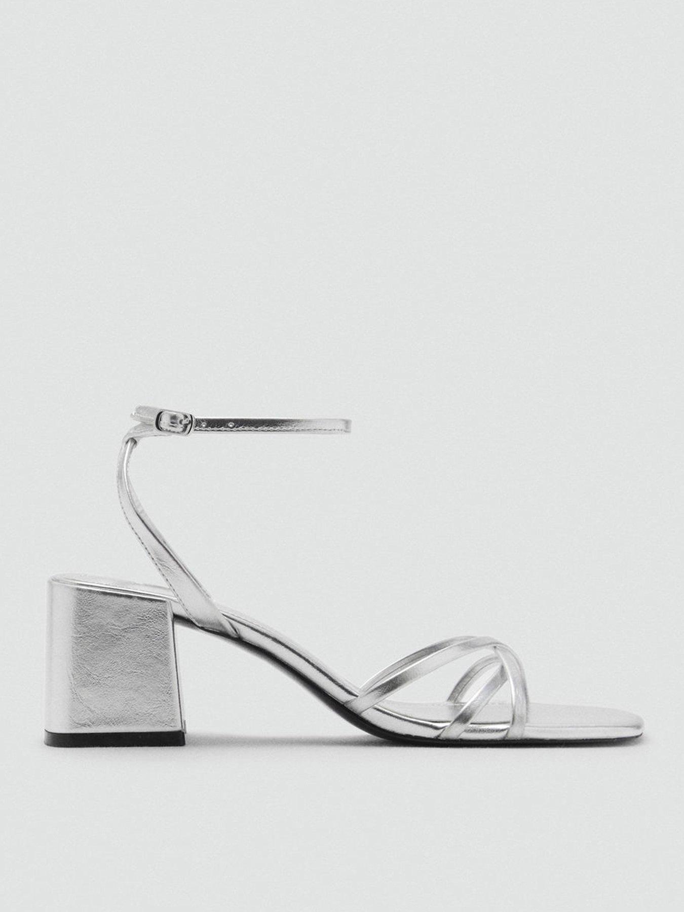 Mango Heeled Sandal With Crossed Straps - Silver | Very