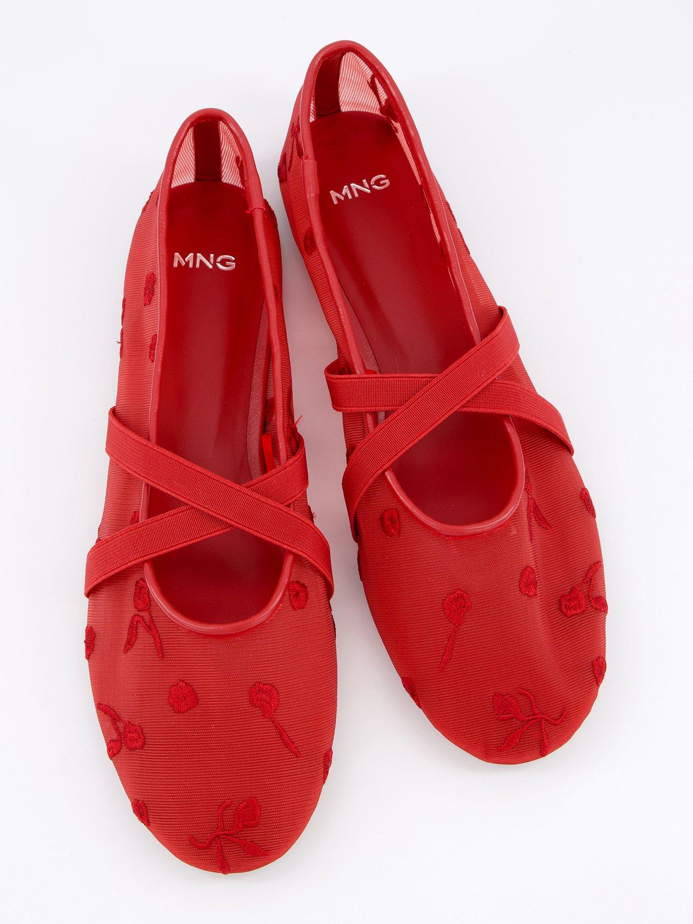 Mango Ballerina Flats With Cross Straps With Embroidered Flowers | Very