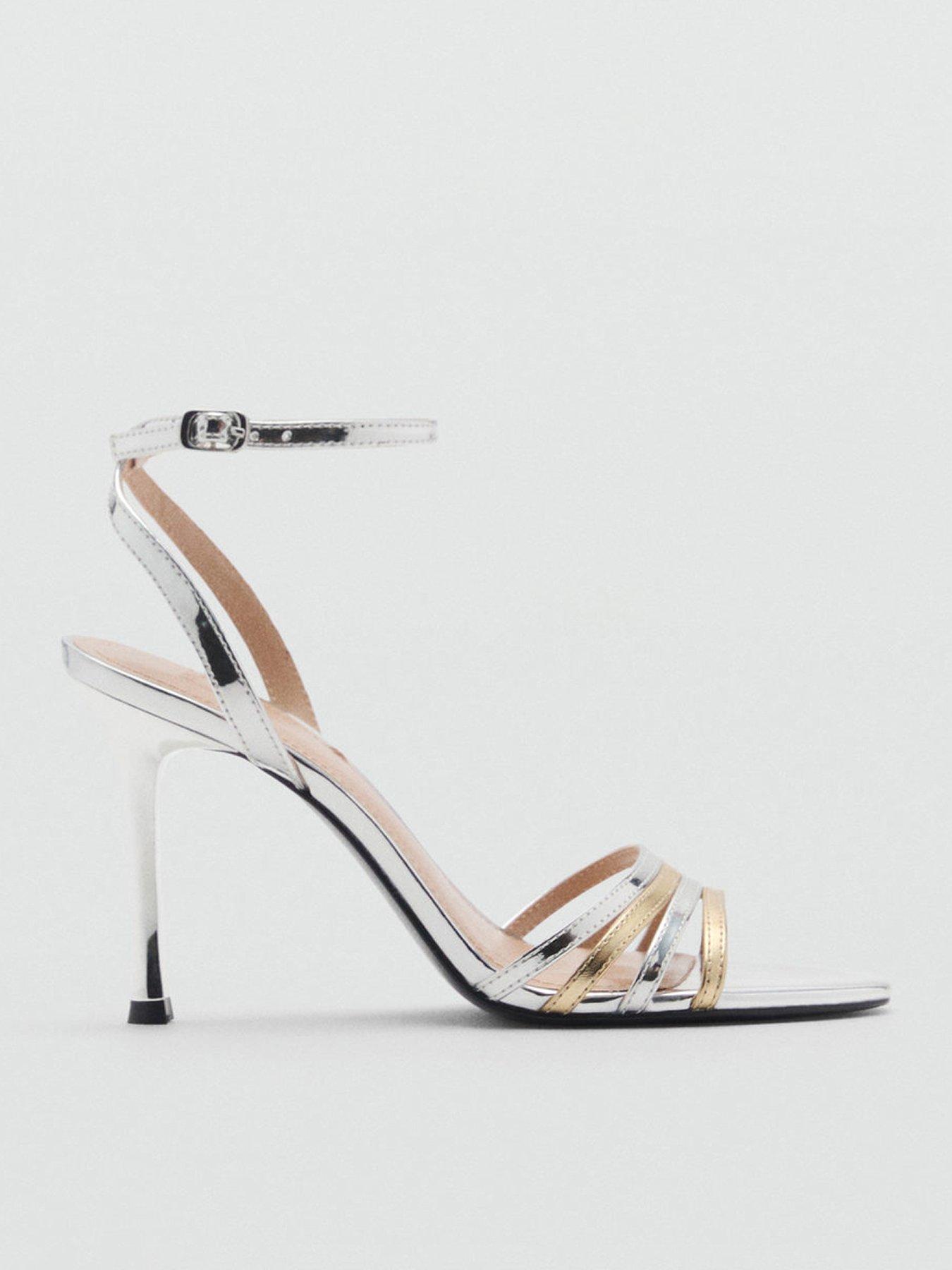 Mango Combined Strap Heeled Sandals - Silver | Very