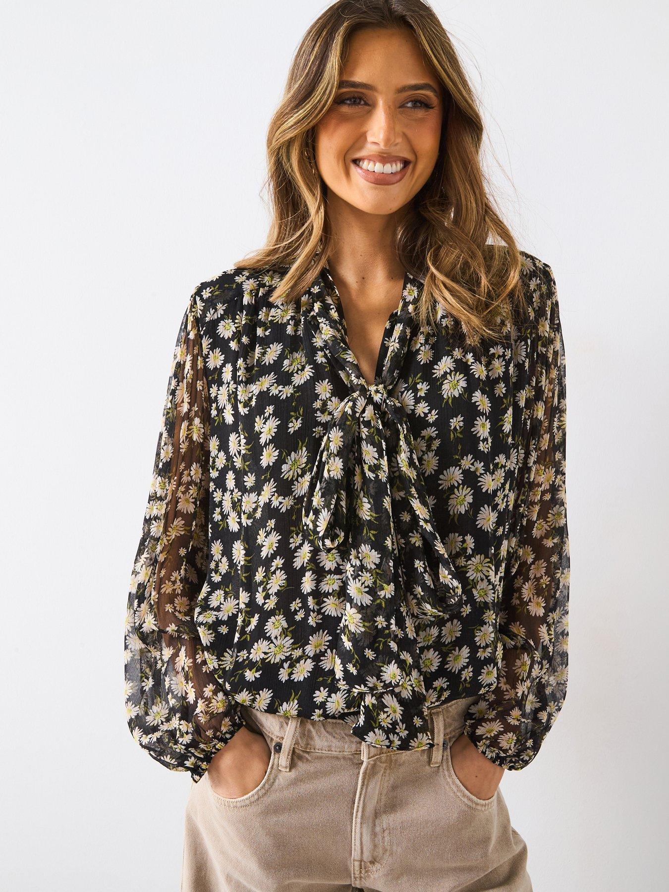 Mango Floral Tie Blouse - Black | Very
