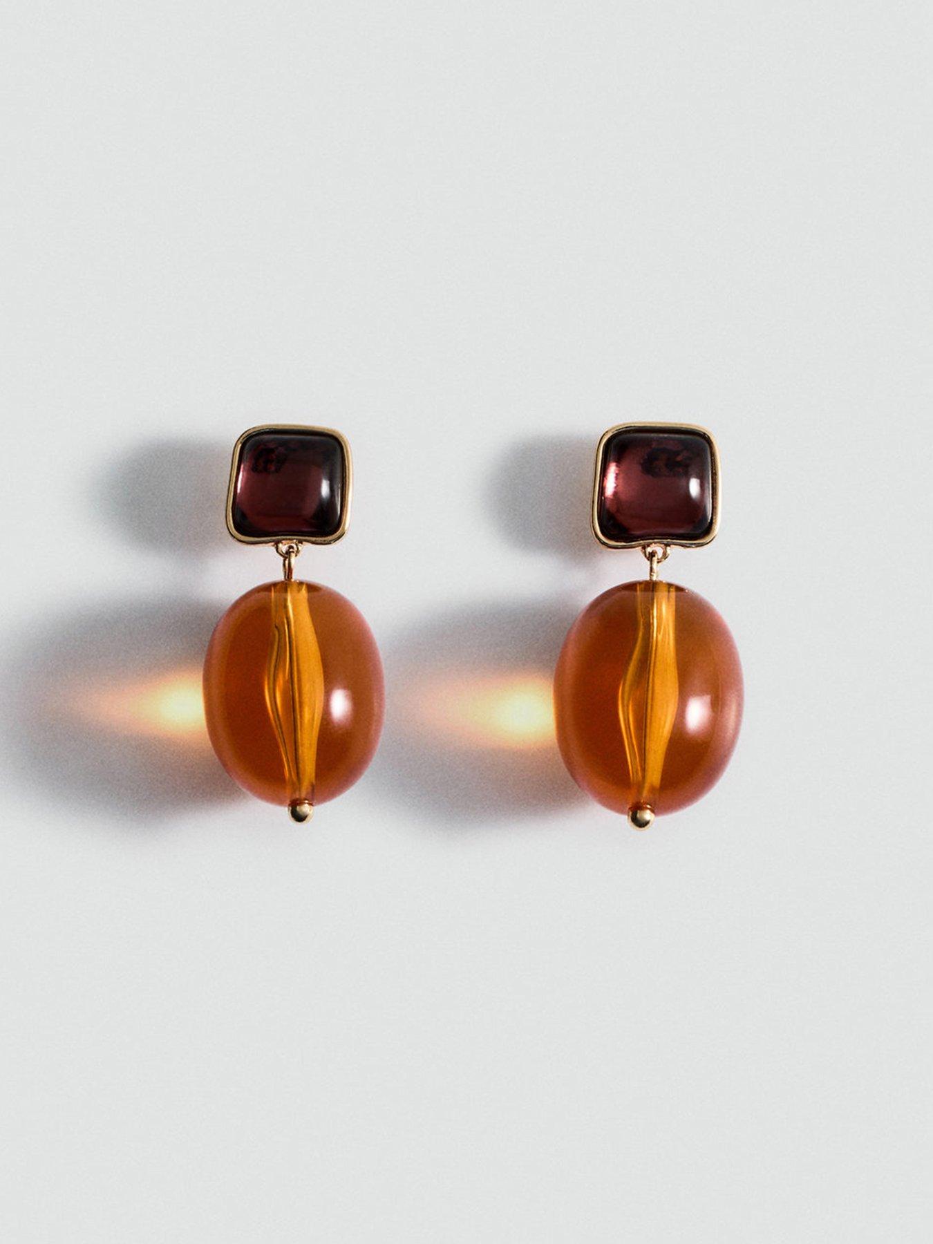 Mango Resin Hanging Bead Earrings - Orange | Very