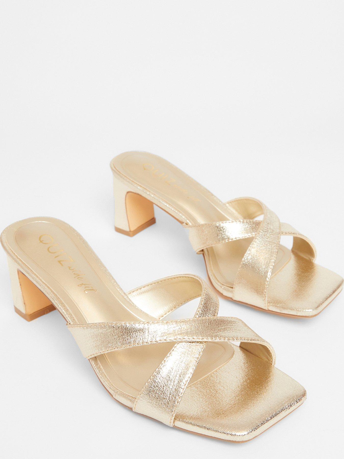 Quiz Wide Fit Gold Cross Strap Mule Heels | Very