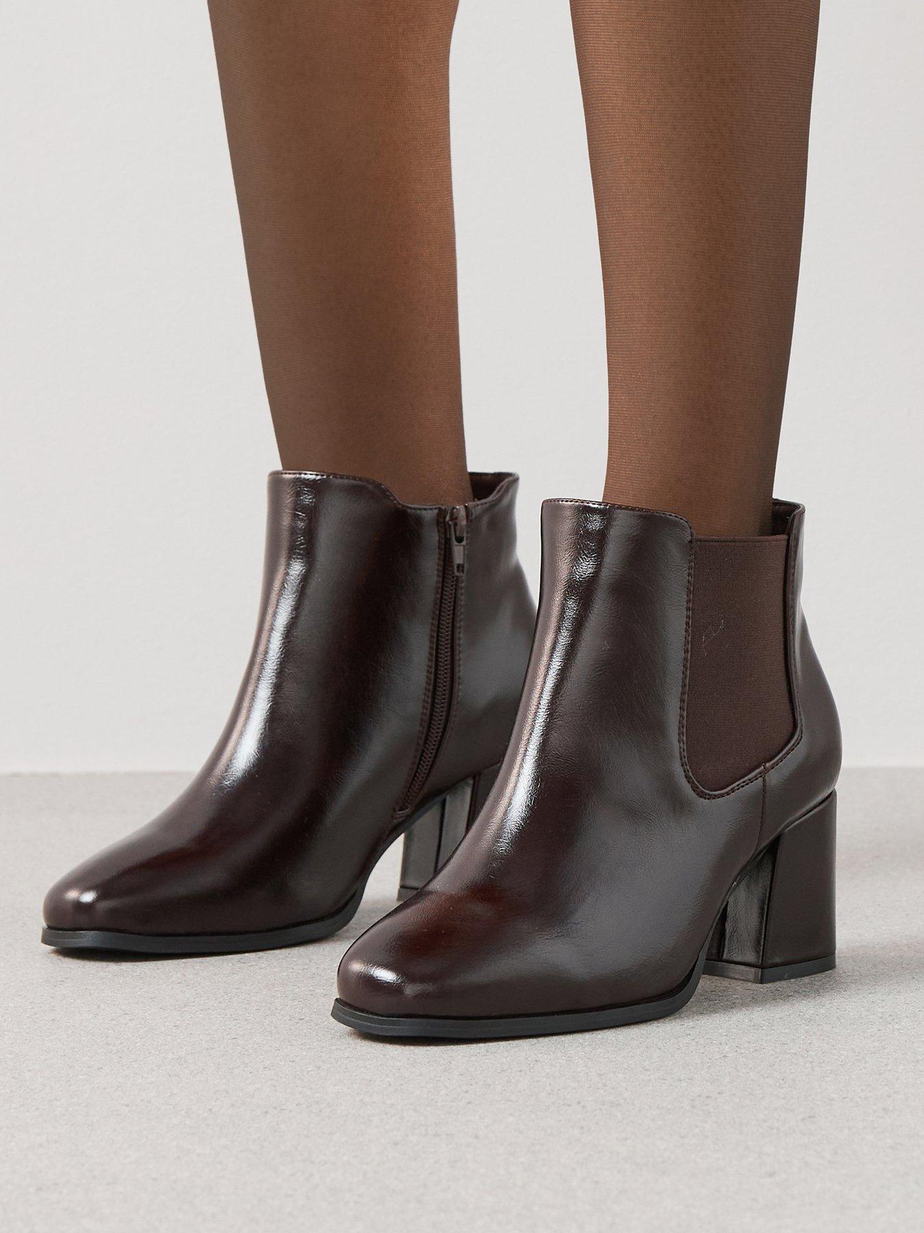 V by Very Extra Wide Block Heel Ankle Boot - Brown | Very