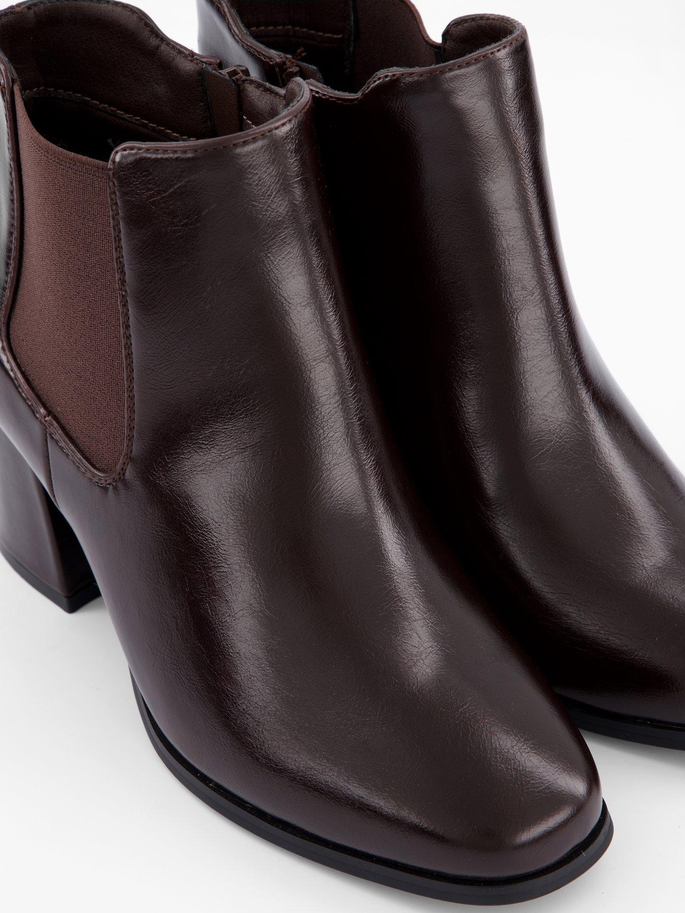 V by Very Extra Wide Block Heel Ankle Boot - Brown | Very