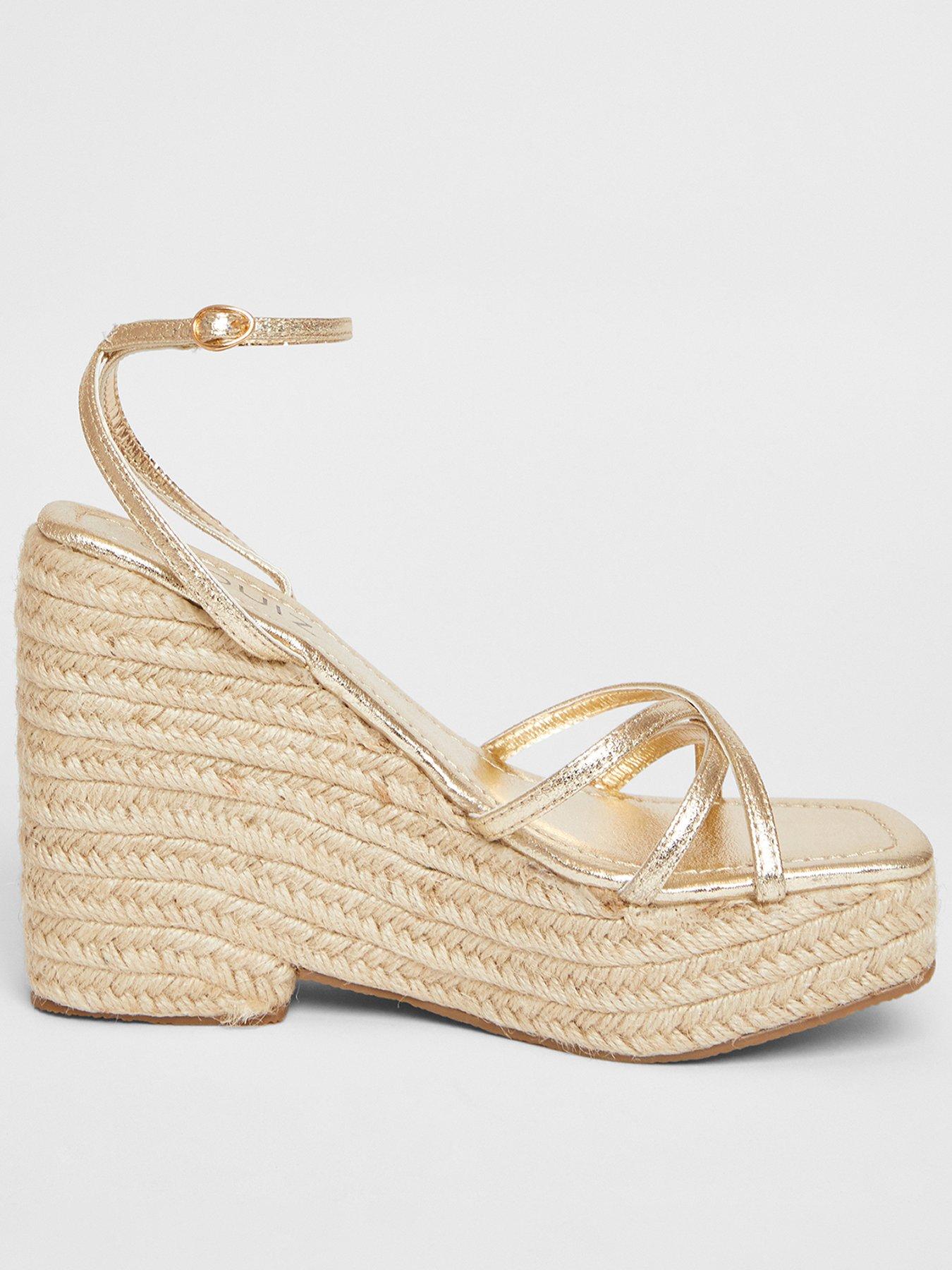 Quiz Gold Cross Strap High Wedges | Very