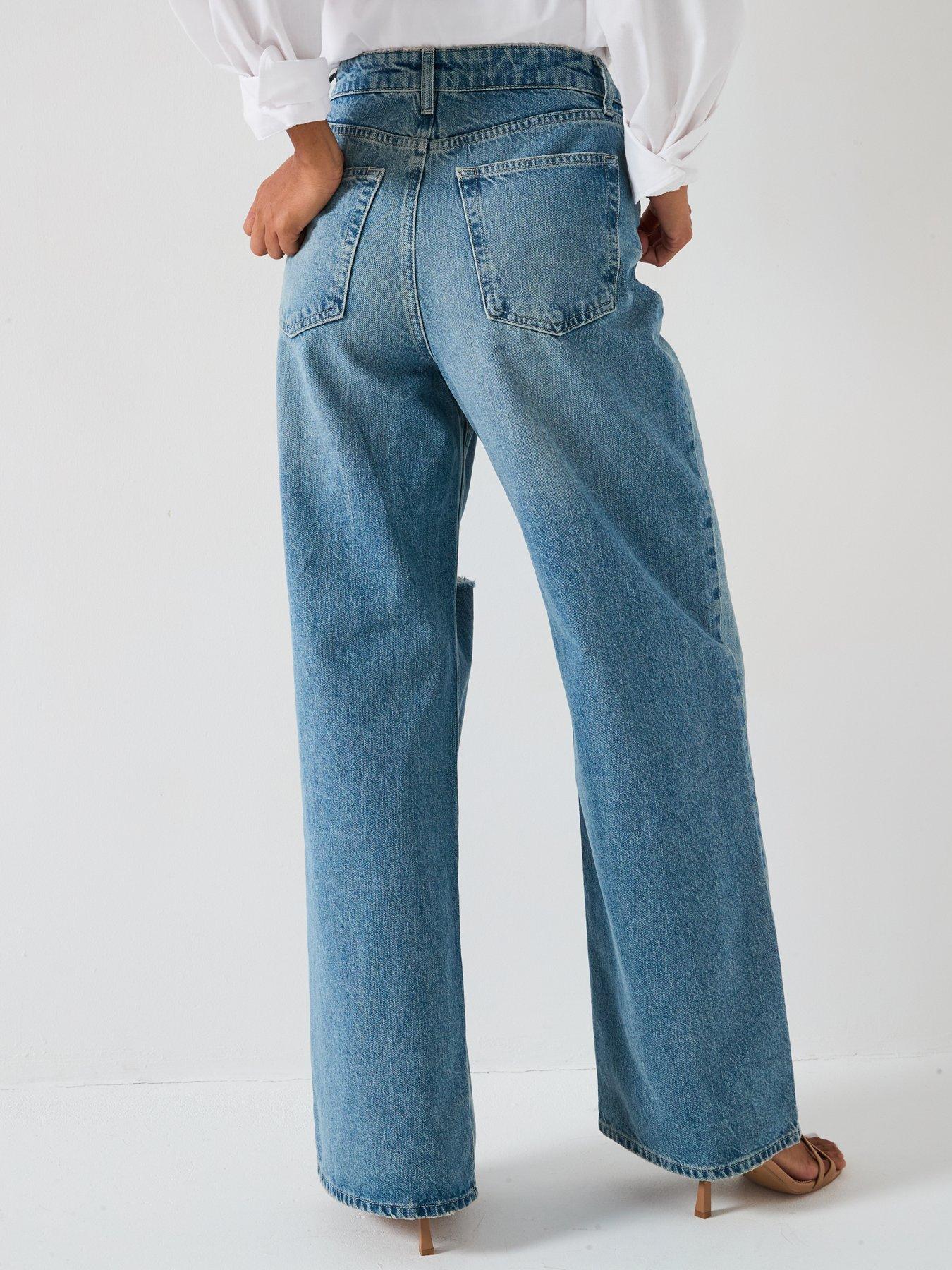 V by Very Wide Leg Jeans with Rips - Mid Wash | Very