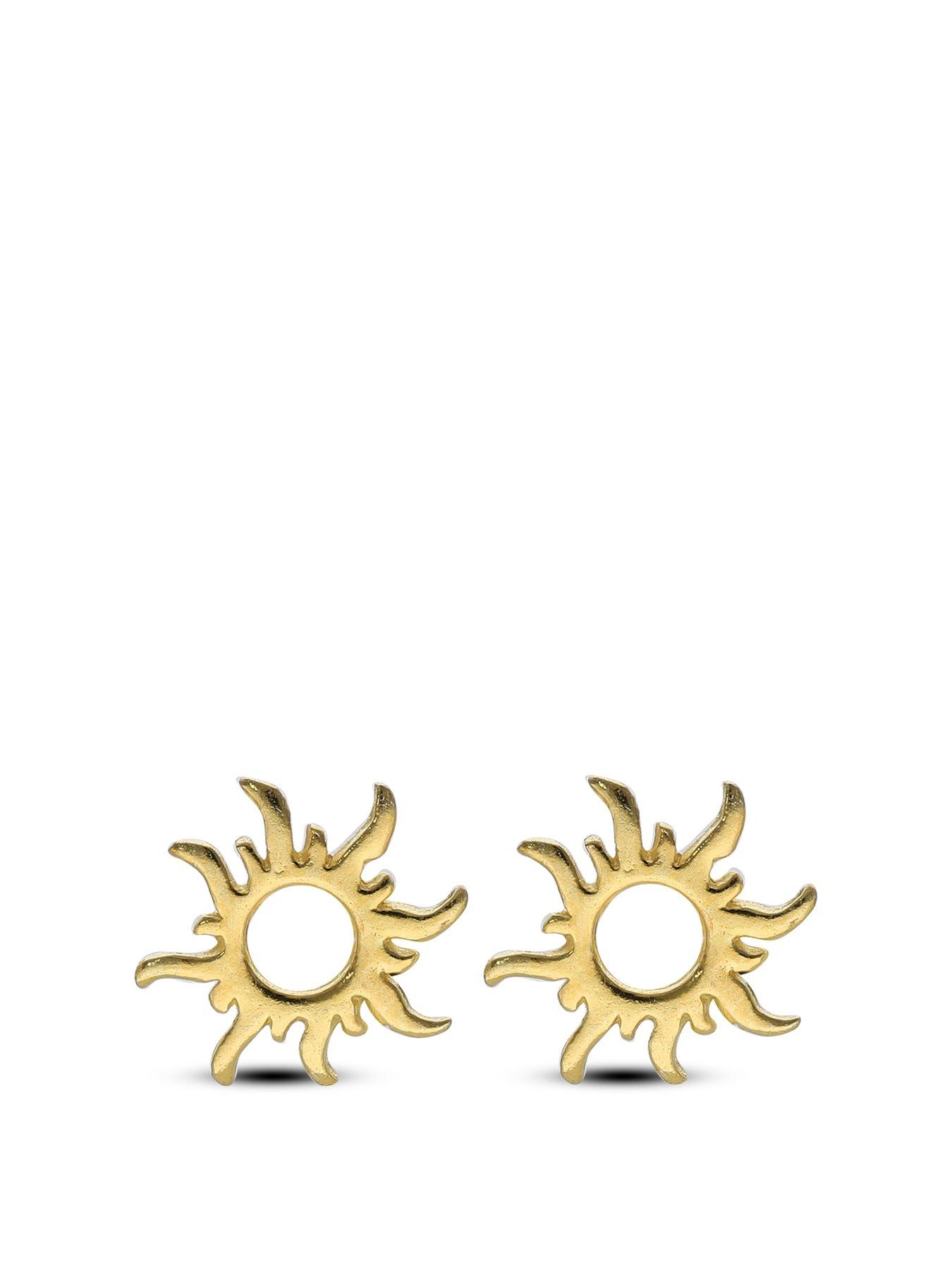 The Love Collection Sterling Silver Gold Plated Sun Stud Earrings | Very