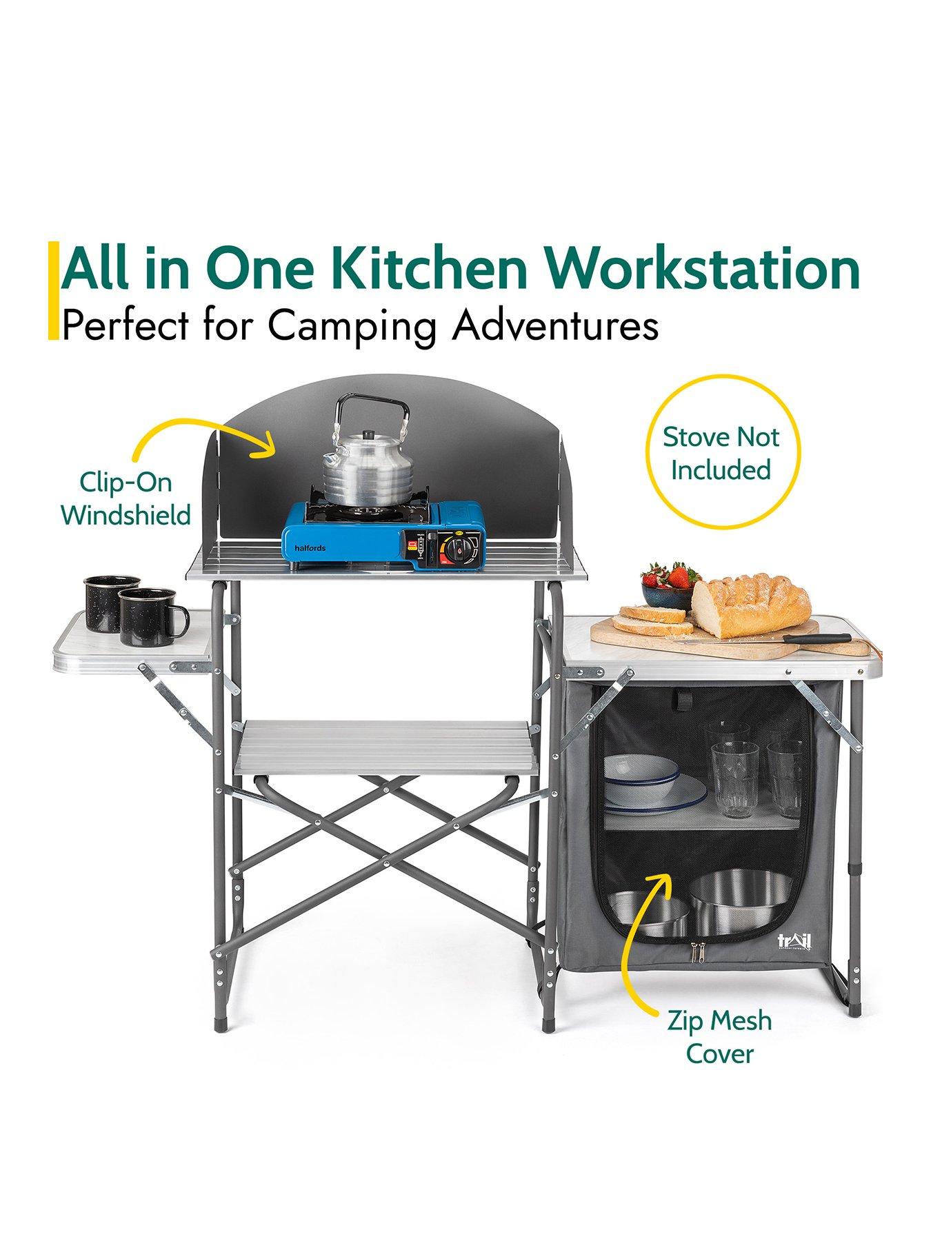 Trail Camping Kitchen Stand with Cupboard & Windshield | Very