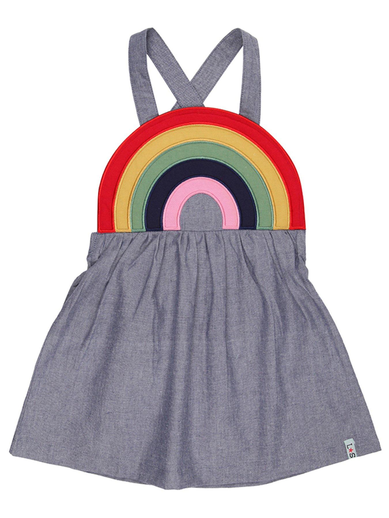Lilly + Sid Girls Rainbow Stripe Bib Pinafore Dress - Multi | Very